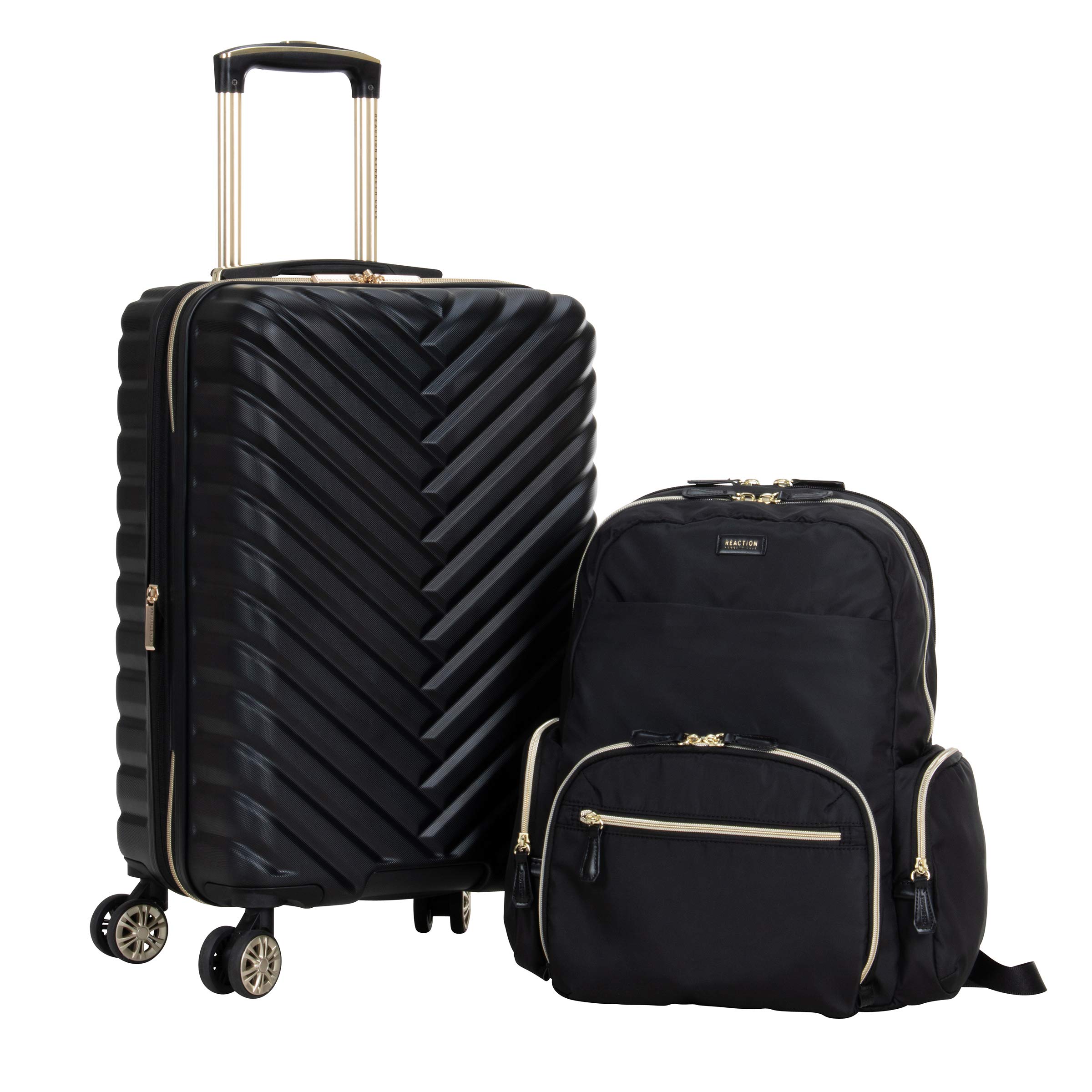 Kenneth Cole REACTION Women's Sophie Backpack Silky Nylon 15" Laptop & Tablet RFID Bookbag for School, Work, & Travel, Black with 20" Carry-On, One Size