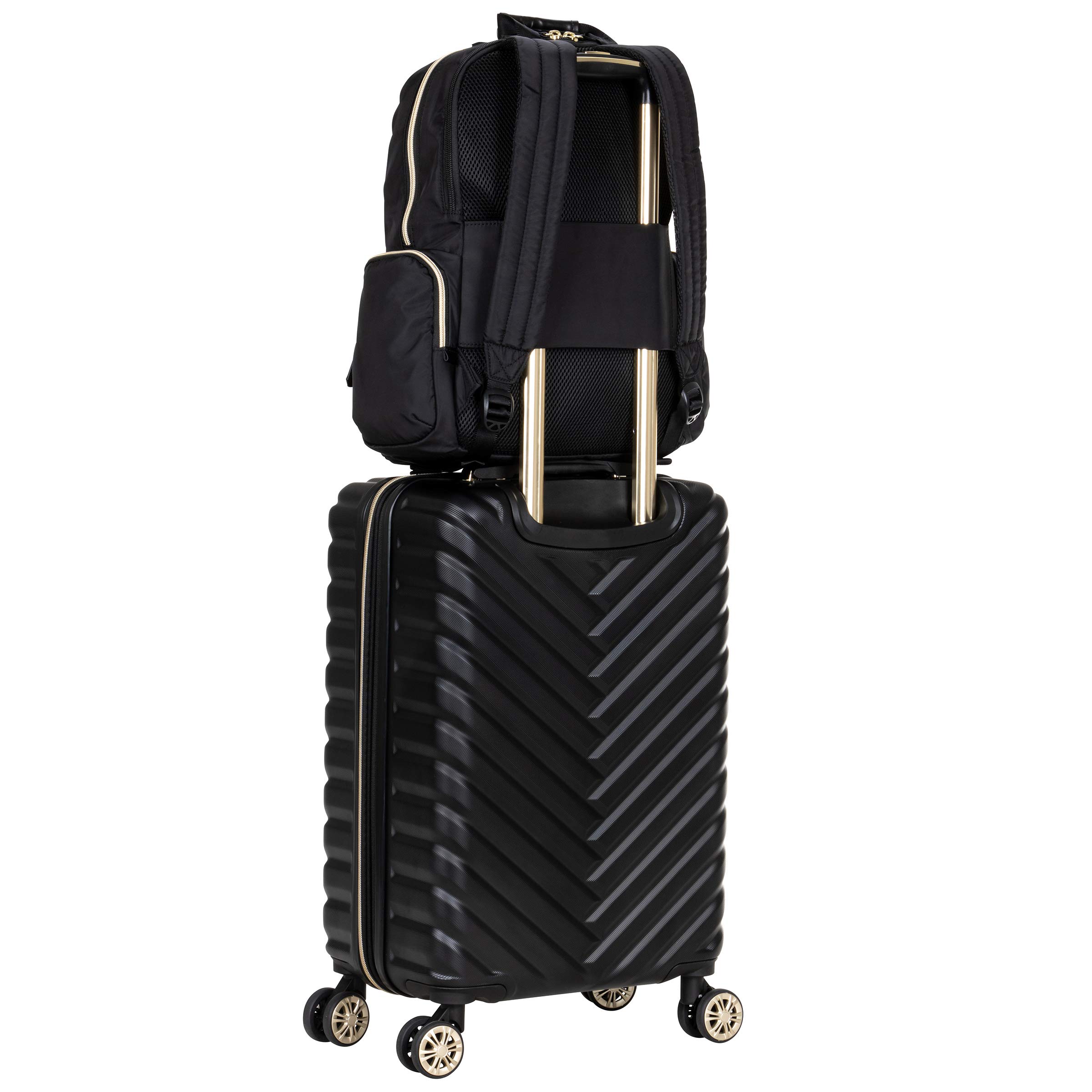 Kenneth Cole REACTION Women's Sophie Backpack Silky Nylon 15" Laptop & Tablet RFID Bookbag for School, Work, & Travel, Black with 20" Carry-On, One Size