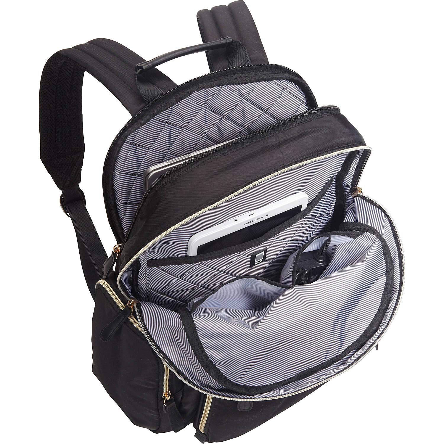Kenneth Cole REACTION Women's Sophie Backpack Silky Nylon 15" Laptop & Tablet RFID Bookbag for School, Work, & Travel, Black with 20" Carry-On, One Size