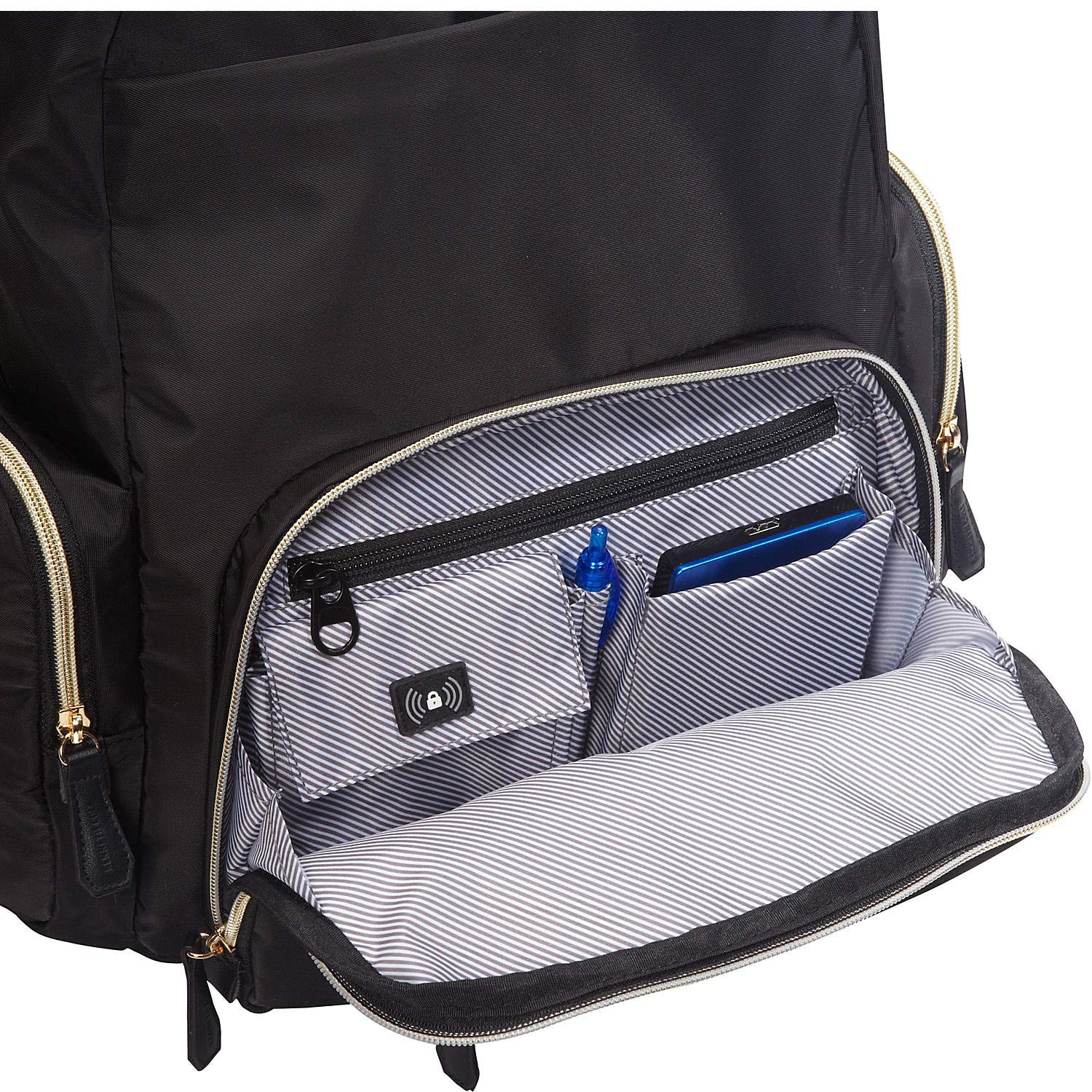 Kenneth Cole REACTION Women's Sophie Backpack Silky Nylon 15" Laptop & Tablet RFID Bookbag for School, Work, & Travel, Black with 20" Carry-On, One Size