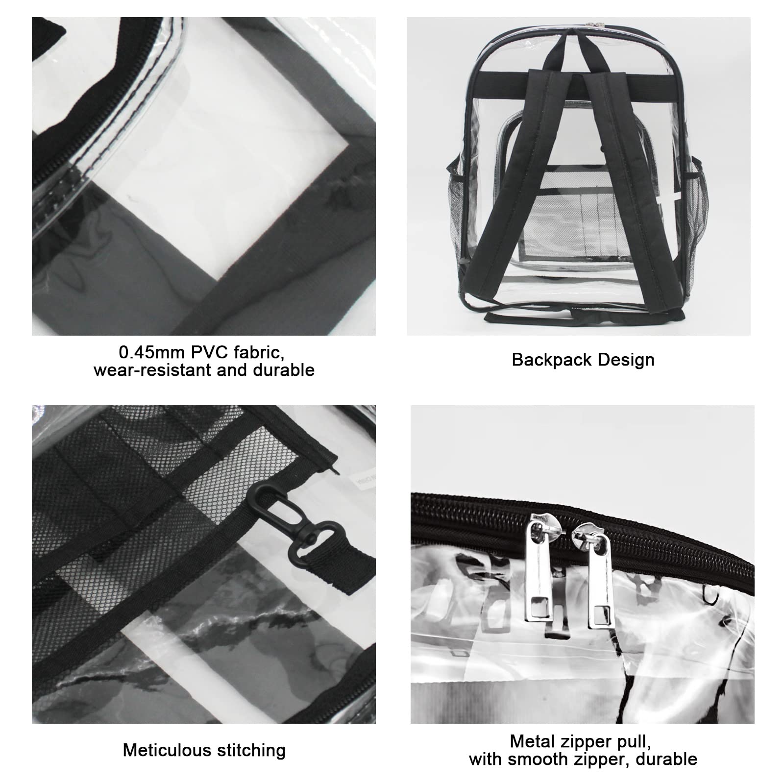 KingBig Clear Backpack Stadium Approved Heavy Duty PVC Bookbag Transparent School Bag with Clear Zipper Pen Pencil Case for School,Sports,Work,Stadium,Security Travel,College.