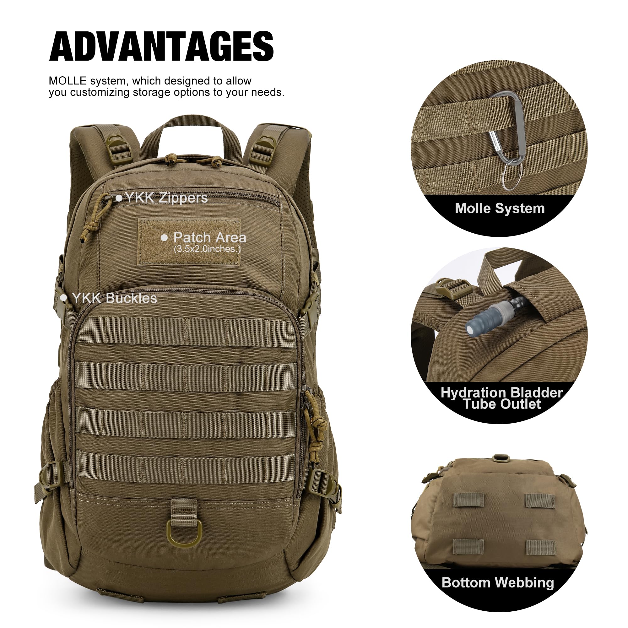 Mardingtop 25L Hiking Backpack,Lightweight Molle Tactical Backpack for Running,Hiking,Cycling,Motorcycle(With Rain-cover)