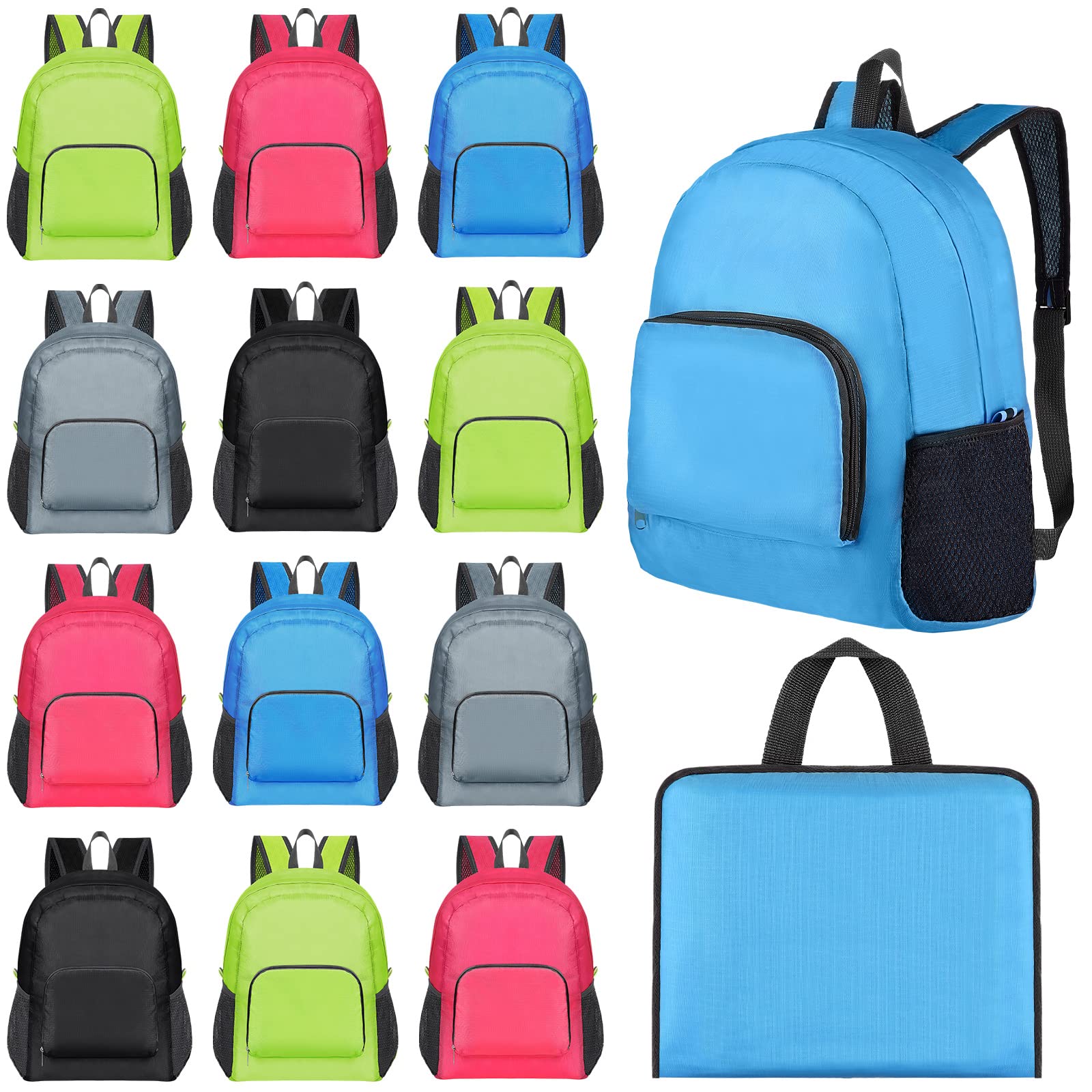15 Pieces Backpack 17 Inch Backpacks 5 Assorted Colors Foldable Lightweight Bookbags Student Outdoor Travel School Book Bag