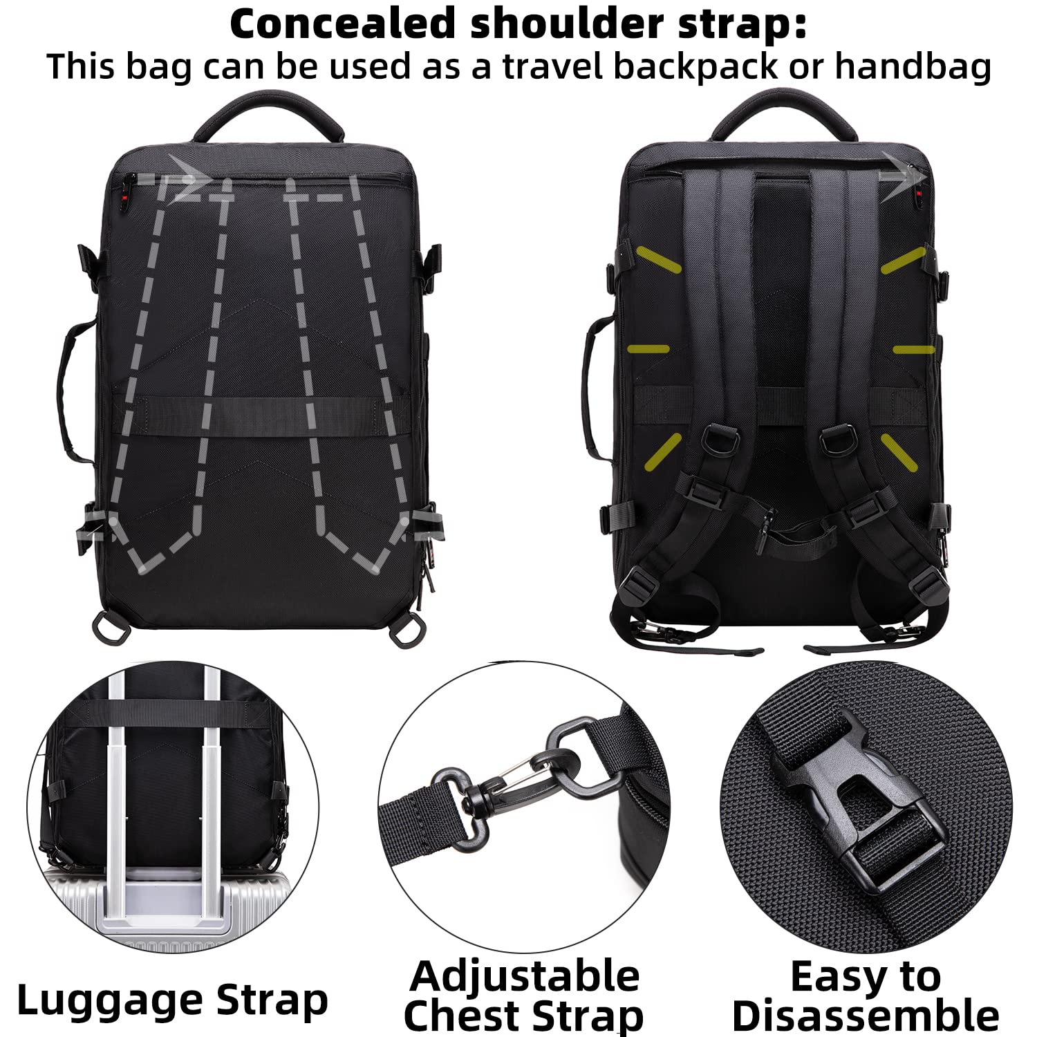 Asenlin Travel Backpack for Women Men,40L-55L Expandable Carry on Backpack,17 Inch Water Resistant Laptop Backpack for Weekender Overnight Extre Large Backpack-Black