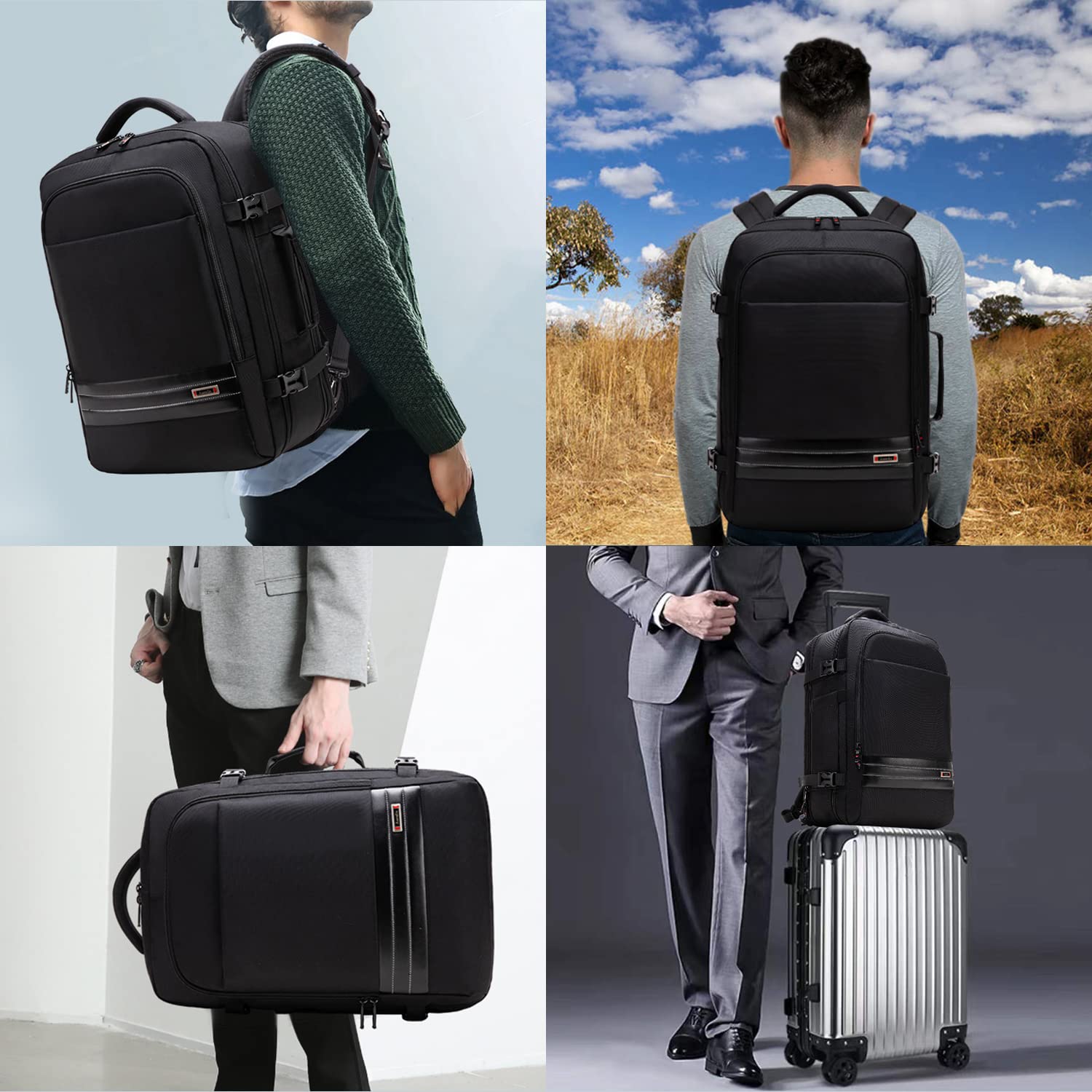 Asenlin Travel Backpack for Women Men,40L-55L Expandable Carry on Backpack,17 Inch Water Resistant Laptop Backpack for Weekender Overnight Extre Large Backpack-Black