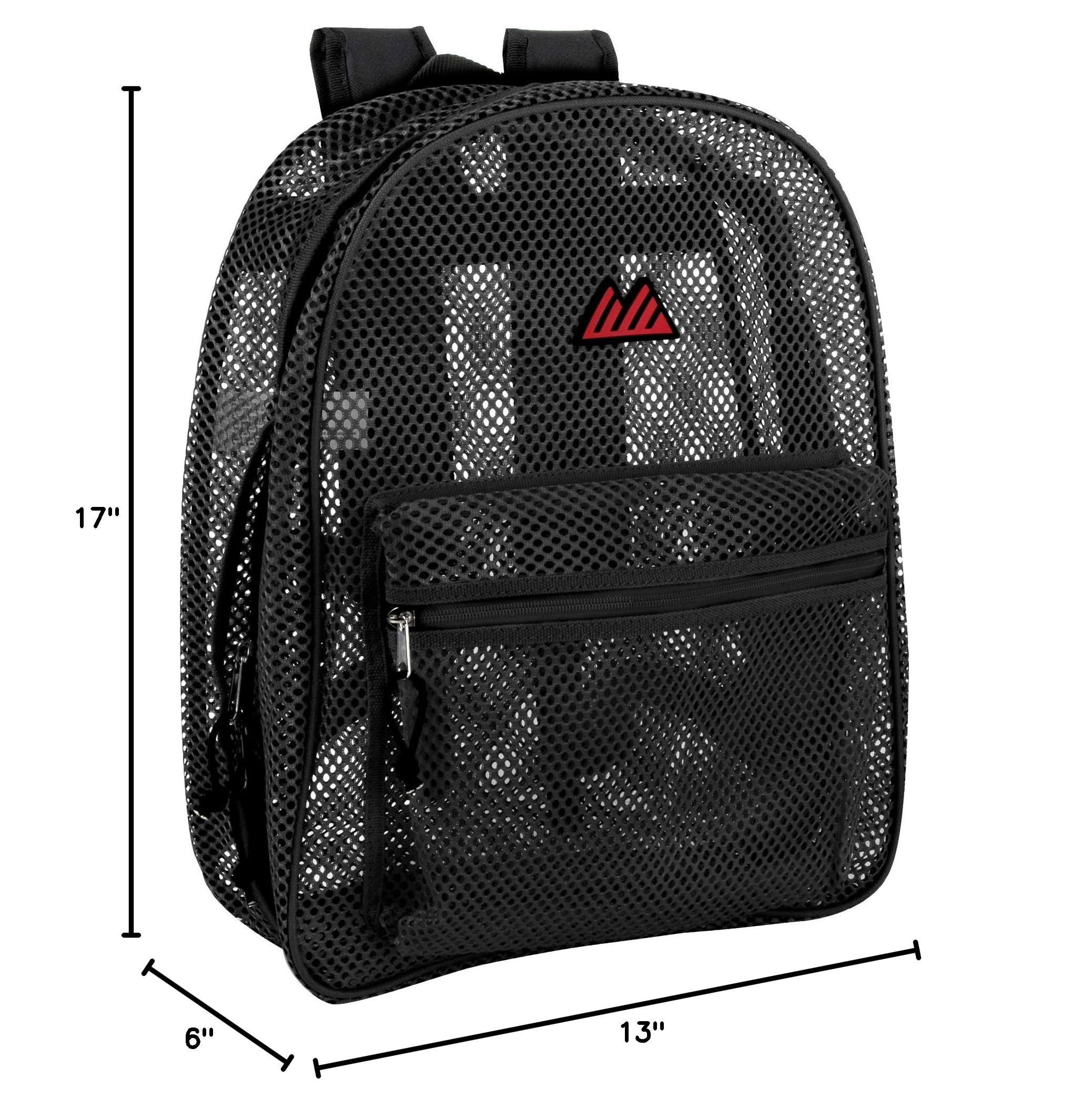 Summit Ridge Mesh Backpacks for Kids, Adults, School, Beach, and Travel, Colorful Transparent Mesh Backpacks with Padded Straps (Black) Large