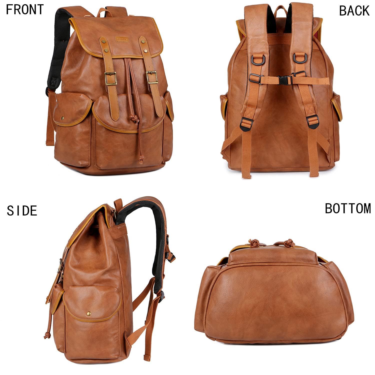 Leather 15.6 inch Laptop Backpack School College Backpack Satchel Bookbag Travel Business Backpack CN-01 (Brown)