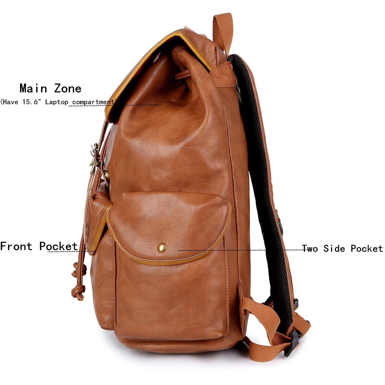 Leather 15.6 inch Laptop Backpack School College Backpack Satchel Bookbag Travel Business Backpack CN-01 (Brown)