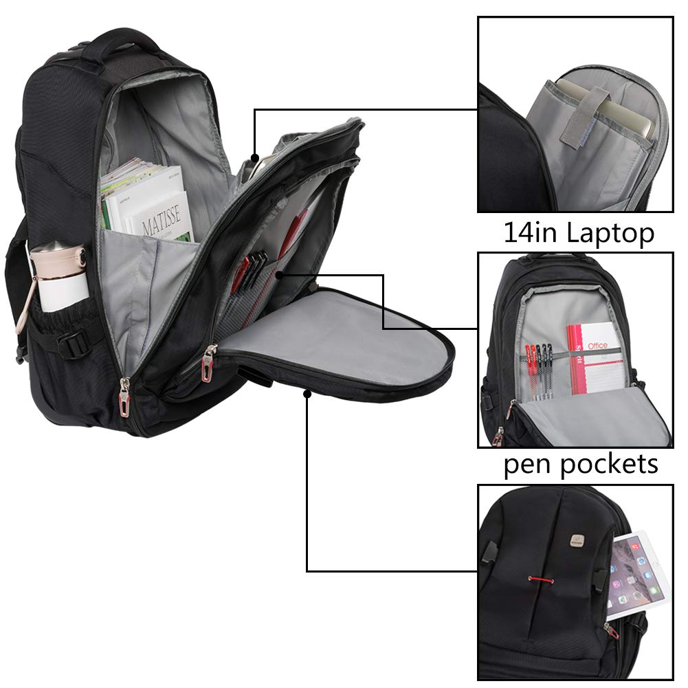 SKYMOVE 19 inches Wheeled Rolling Backpack for Adults and School Students Laptop Books Travel Backpack Bag, Black