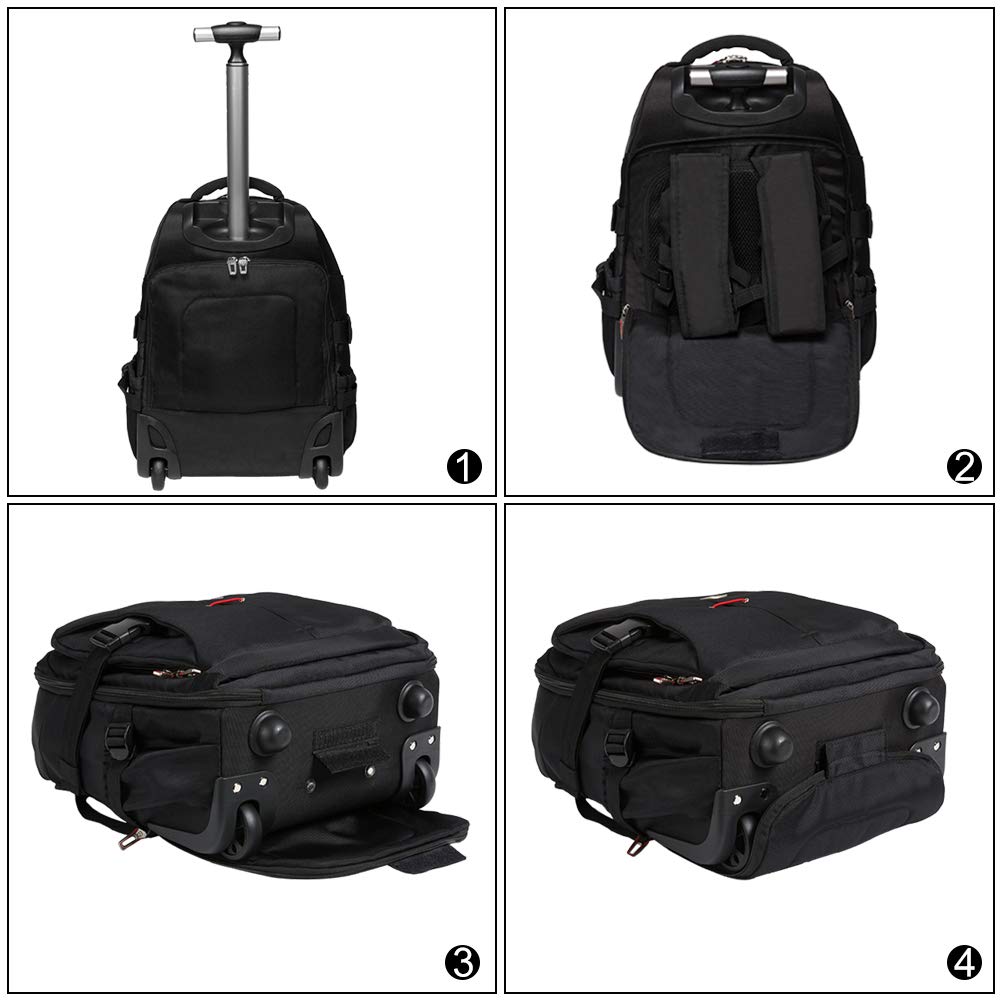 SKYMOVE 19 inches Wheeled Rolling Backpack for Adults and School Students Laptop Books Travel Backpack Bag, Black