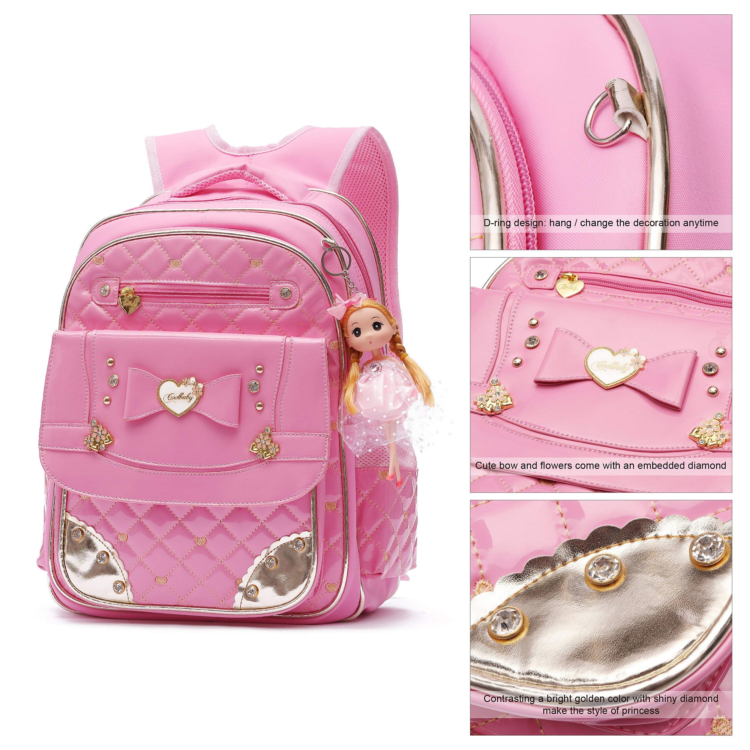 AO ALI VICTORY Backpack for Girls, Waterproof Kids Backpacks School Bag Toddler Bookbags Cute Travel Daypack (Large, A-Pink)
