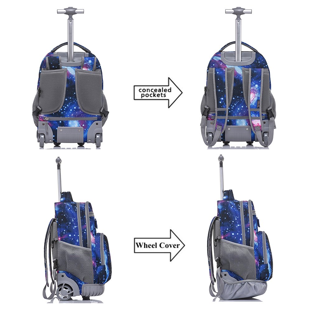 Tilami Rolling Backpack 18 inch Boys and Girls Laptop Backpack, Galaxy