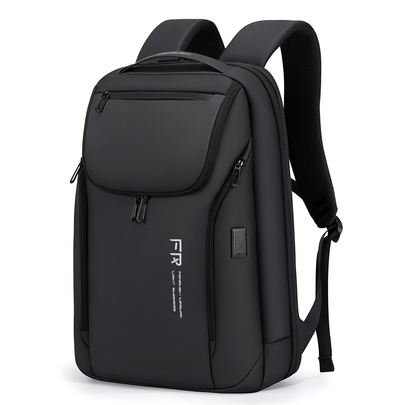FENRUIEN Laptop Backpack for Men, 15.6 Inch Computer Anti-theft Waterproof Backpack with USB Charging Port and YKK Double Zippers, Business Mens Backpacks for Work Office School Travel