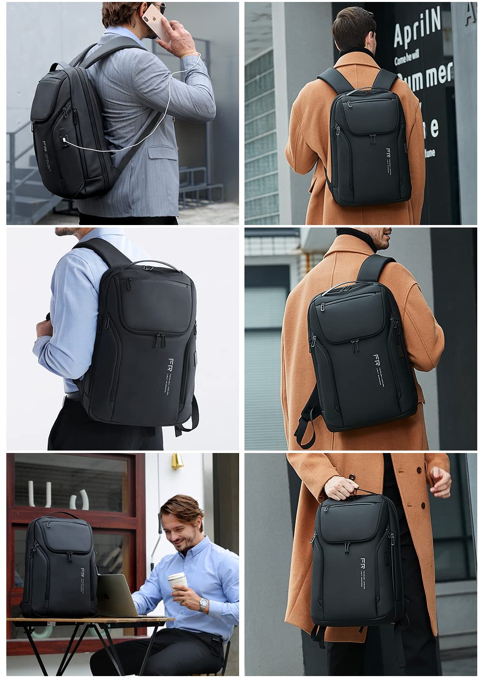 FENRUIEN Laptop Backpack for Men, 15.6 Inch Computer Anti-theft Waterproof Backpack with USB Charging Port and YKK Double Zippers, Business Mens Backpacks for Work Office School Travel