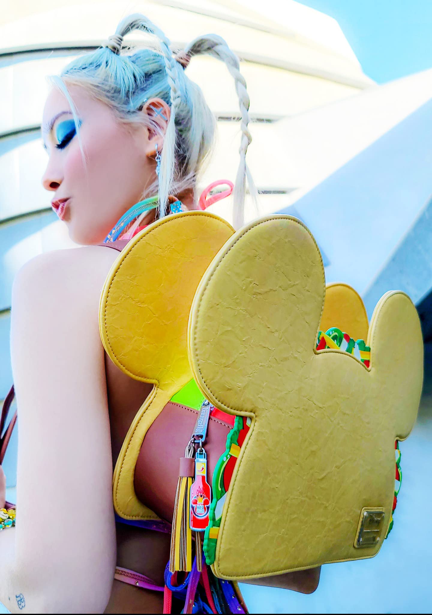 Loungefly X LASR Exclusive Disney Mickey Taco Convertible Mini Backpack Multicolor