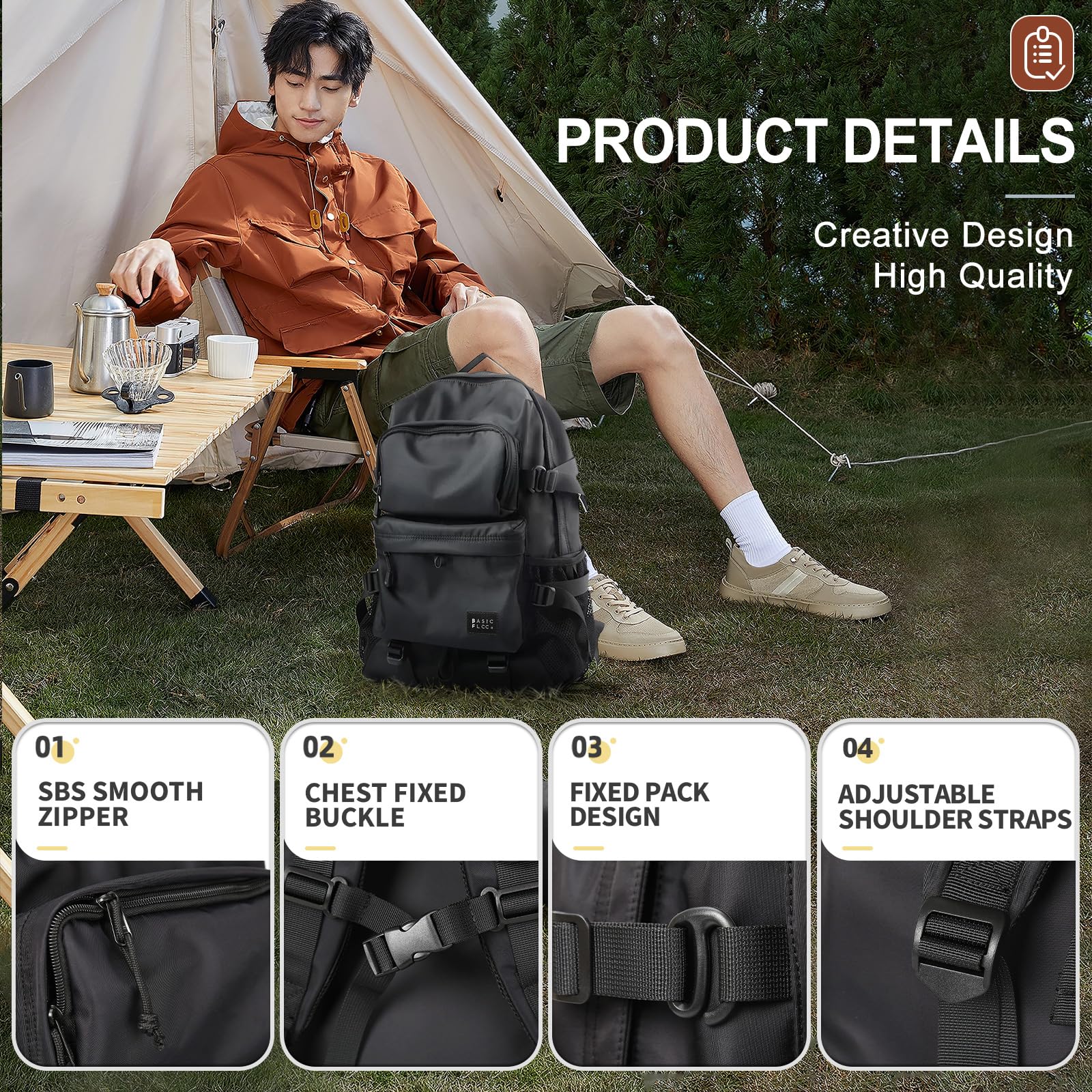 Simple Mens Backpacks for Working with Laptop Compartment,Camping Rucksack School Backpack Bookbag for Men College Students,Lightweight Durable Hiking Travel Computer Bag Fits 15.6 Inch Notebook,Black