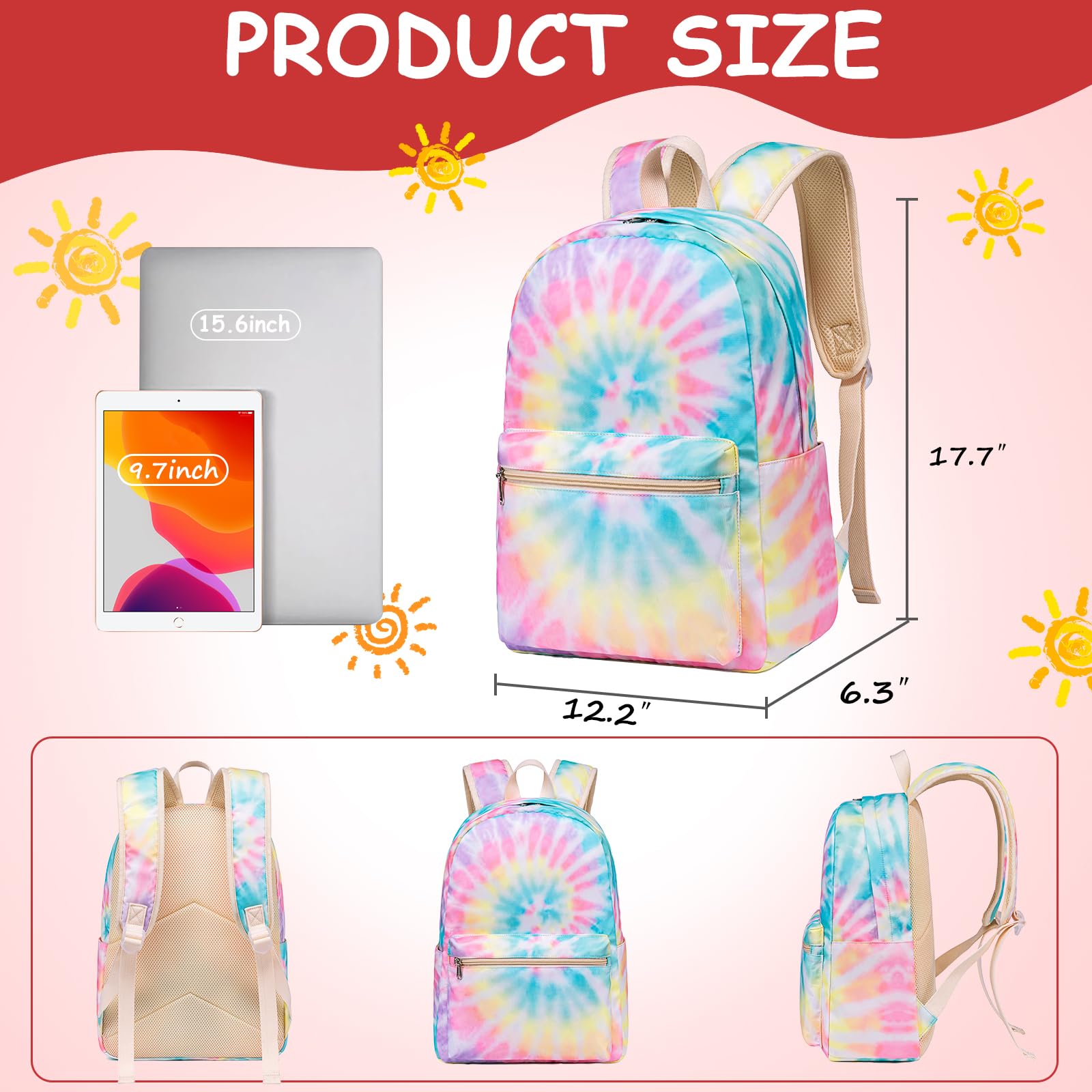 CAMTOP Backpack for Girls Kids School Backpack with Lunch Box Preschool Kindergarten BookBag Set (Tie Dye Yellow)