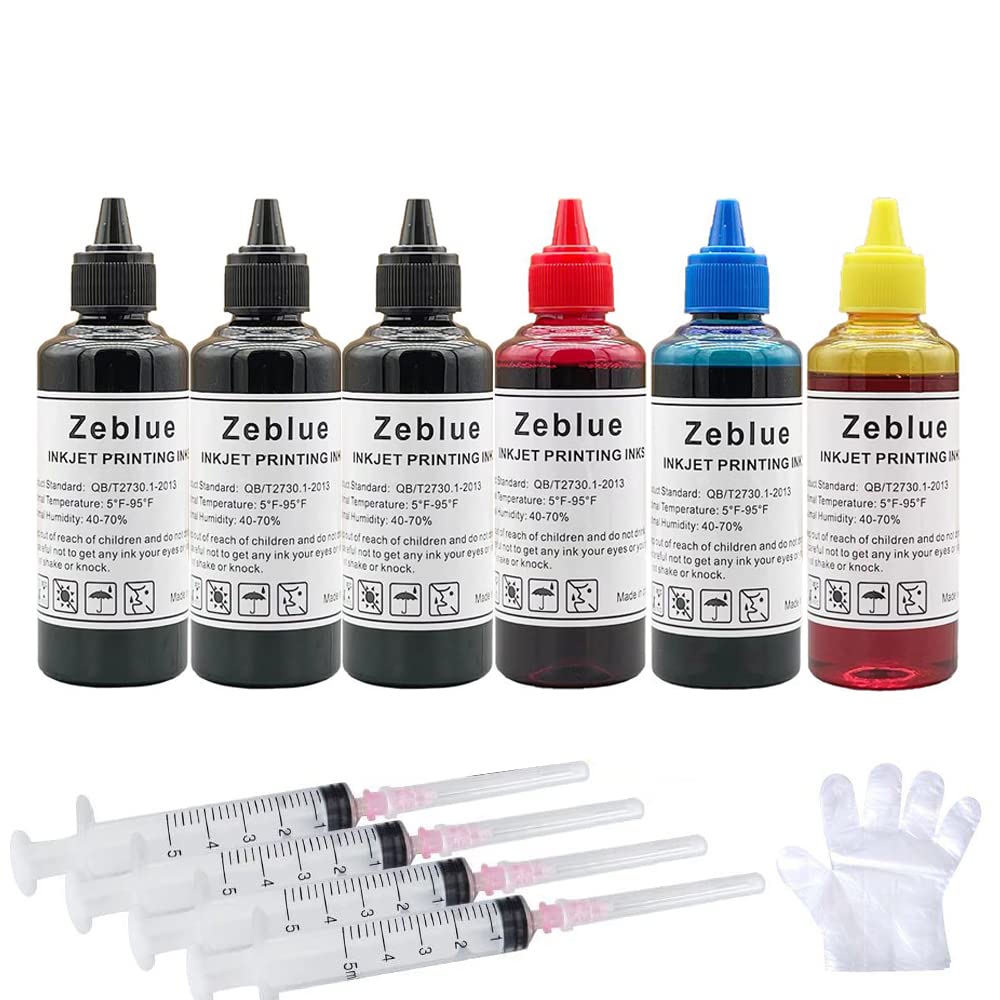 Zeblue 4 Colors Inkjet Printer Ink Refill Kit for Canon All Printers MG PG 240 243 245 CL 241 244 246 XL Inkjet Cartridges CISS System Color Set with 4 Free Syringes Print Ink(100/Bottle, 3BK/C/M/Y)