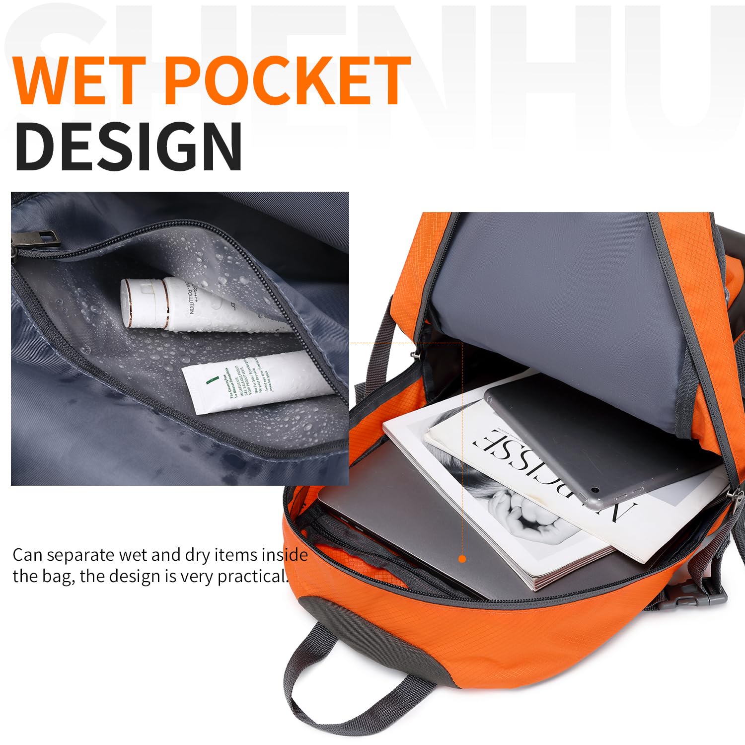 SHENHU Hiking Backpack 40L Waterproof Daypack Outdoor Sport Trekking,Camping Backpack for Men Women Orane