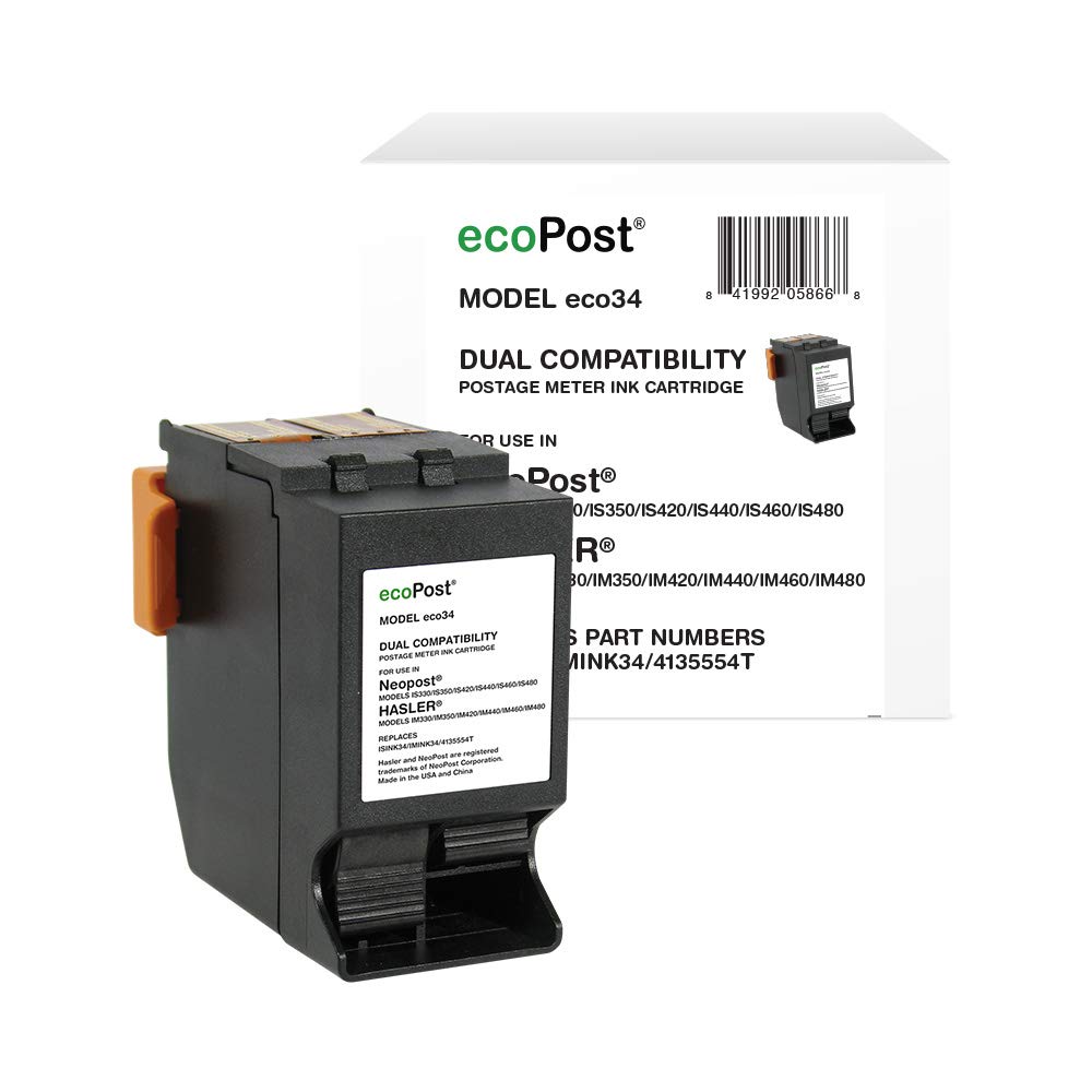 ecoPost Brand Replacement Postage Meter Cartridge for Quadient Hasler ISINK34, IMINK34, 4135554T, ININK67 | Red