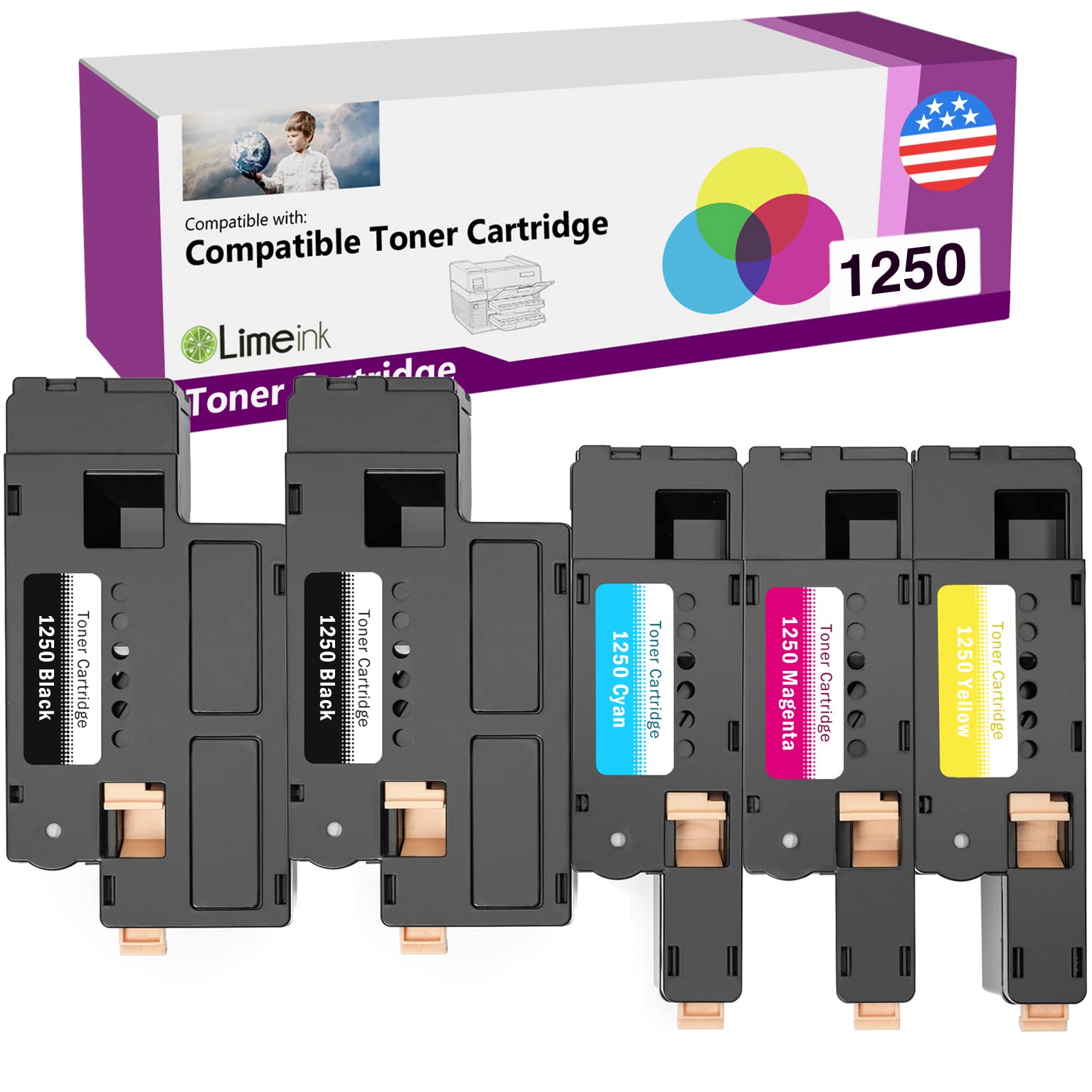 Limeink Compatible Toner Cartridge Replacement for Dell C1760nw Toner Cartridges 1250 for Dell Printer Cartridges C1765nfw for Dell C1765nf Toner Cartridges 1355cnw Toner for Dell c1760nw 5 Pack