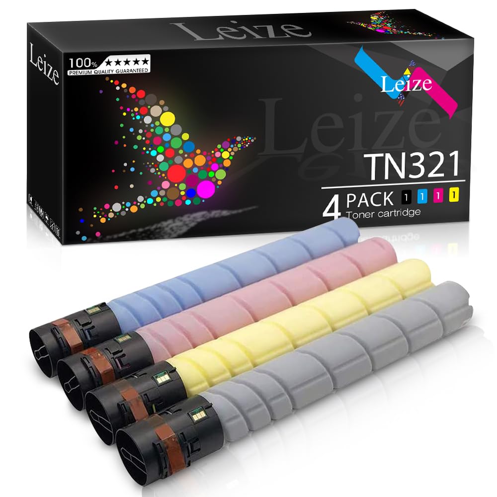 Leize Compatible TN321 Toner Cartridge Replacement for Konica Minolta Bizhub C224e C364e C284e C224 C284 C364 C7822 C7828 Series Printers | TN321K TN321C TN321M TN321Y Ink [KCMY-4PACK]