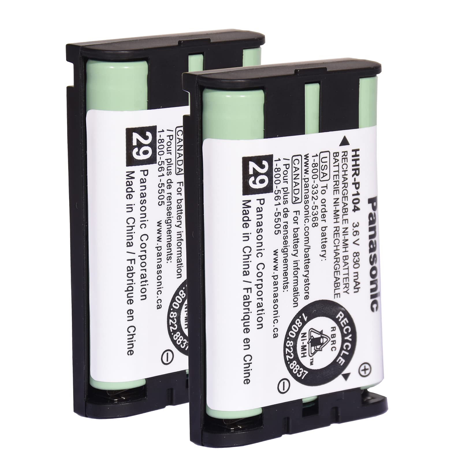 ZU-BATTERY 2 Pack 3.6V 830mAh NIMH AAA Cordless Phone Battery for Panasonic HHR-P104 Replacement Battery