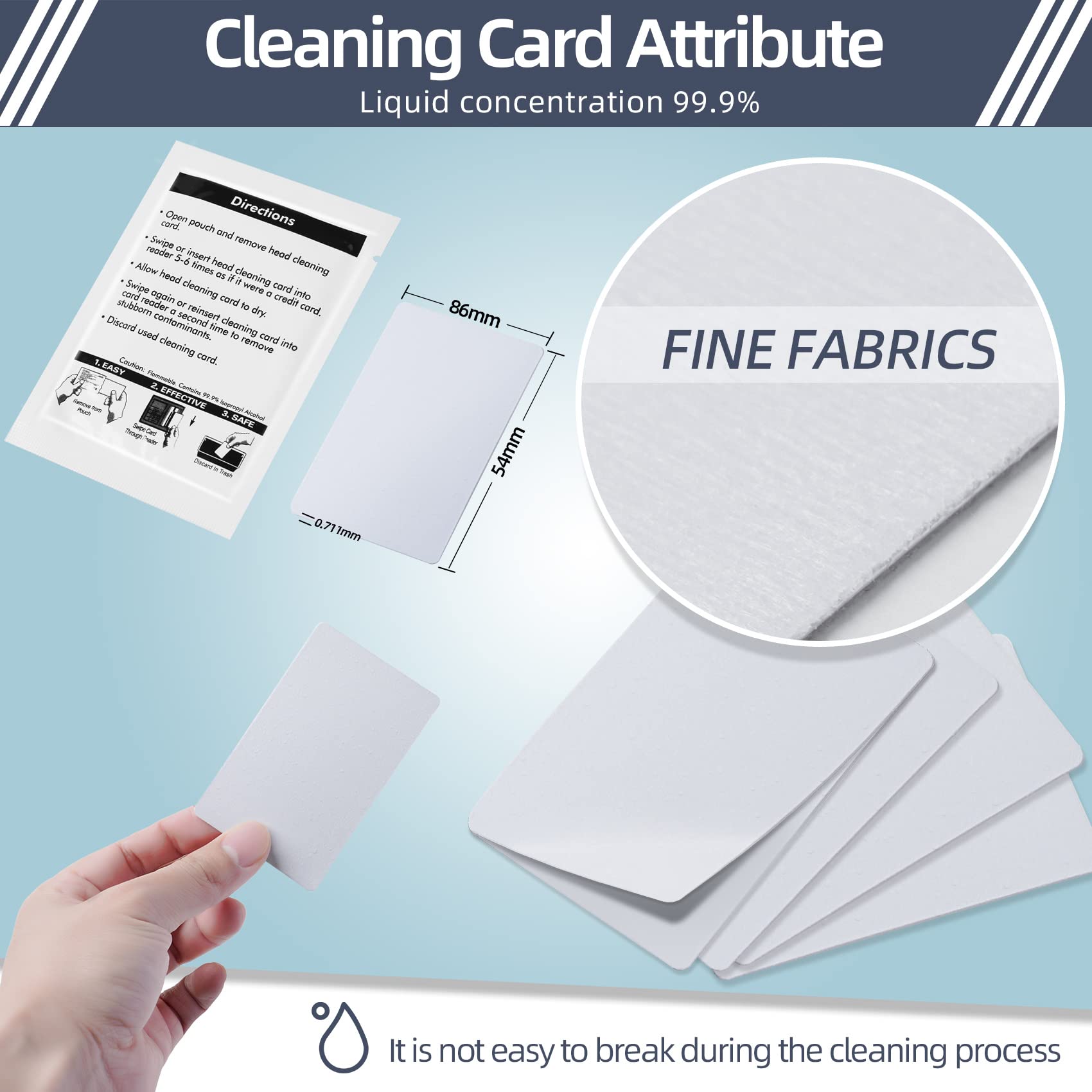 CR80 Cleaning Cards, Dual Side Card Reader Cleaner, POS Swipe Terminal Cleaning Cards CK-CR80 (50pcs)