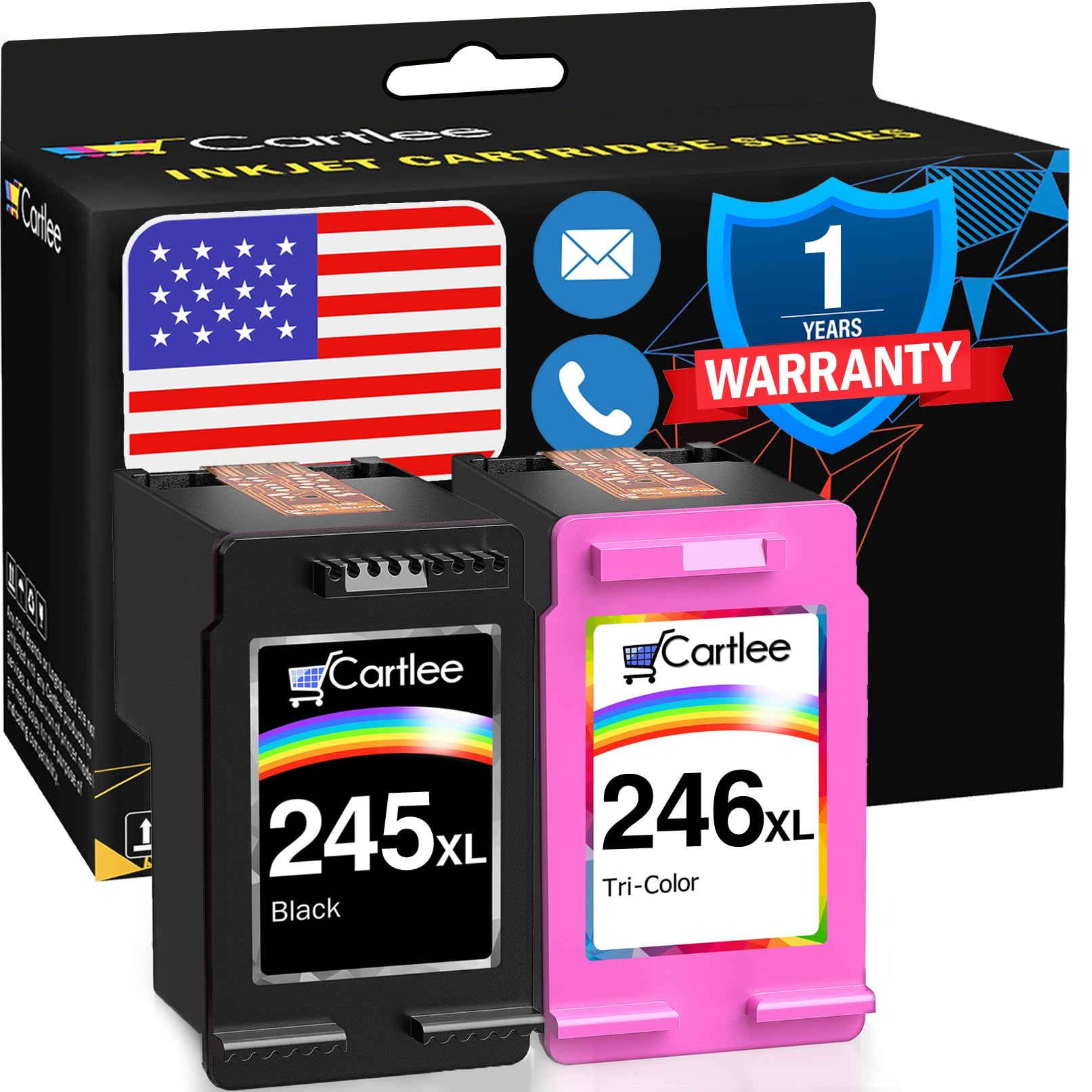 Cartlee 2 Remanufactured PG-245xl CL-246xl High Yield Ink Cartridges Replacement for iP2820 MG2420 MG2920 MG2922 MG2520 MG2924 MX492 Shows Ink Level