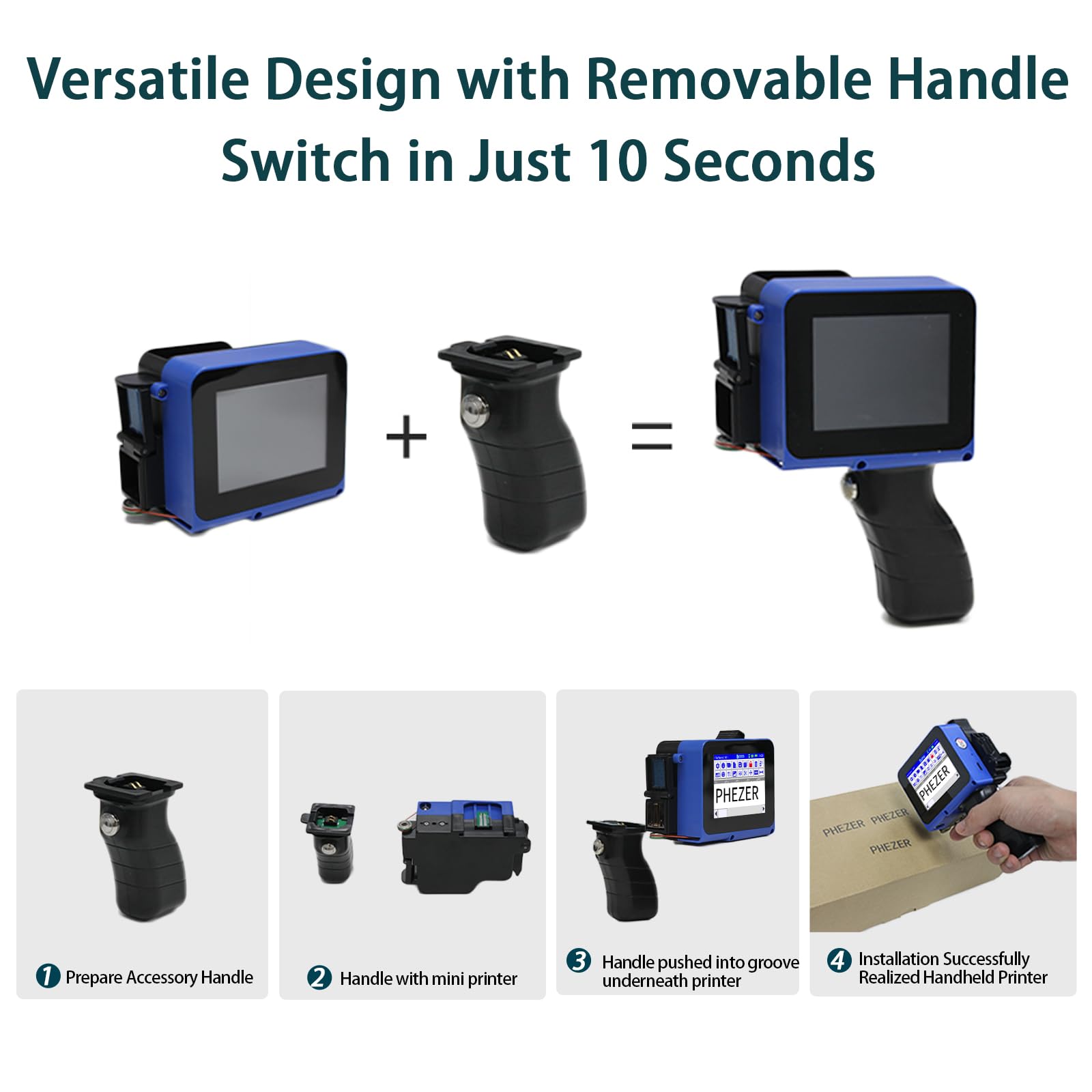 Phezer Mini Handheld Inkjet Printer PC11 for All Materials, with Touch Screen and Quick-Drying Ink Cartridge, Portable Pocket Marking Device for Label/Date/Barcode/Logo/Qrcode/Batch Number/Image