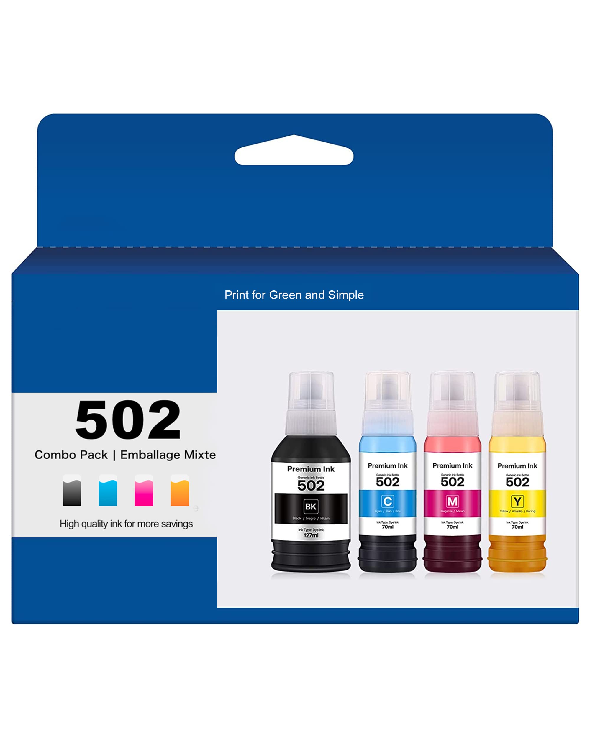 T502 502 Ink Ultra-high Capacity Refill Ink Bottle Color Combo Pack for Epson ET-2850 ET-3830 ET-3850 ET-2760 ET-3760 ET-15000 Printer (4 Pack)