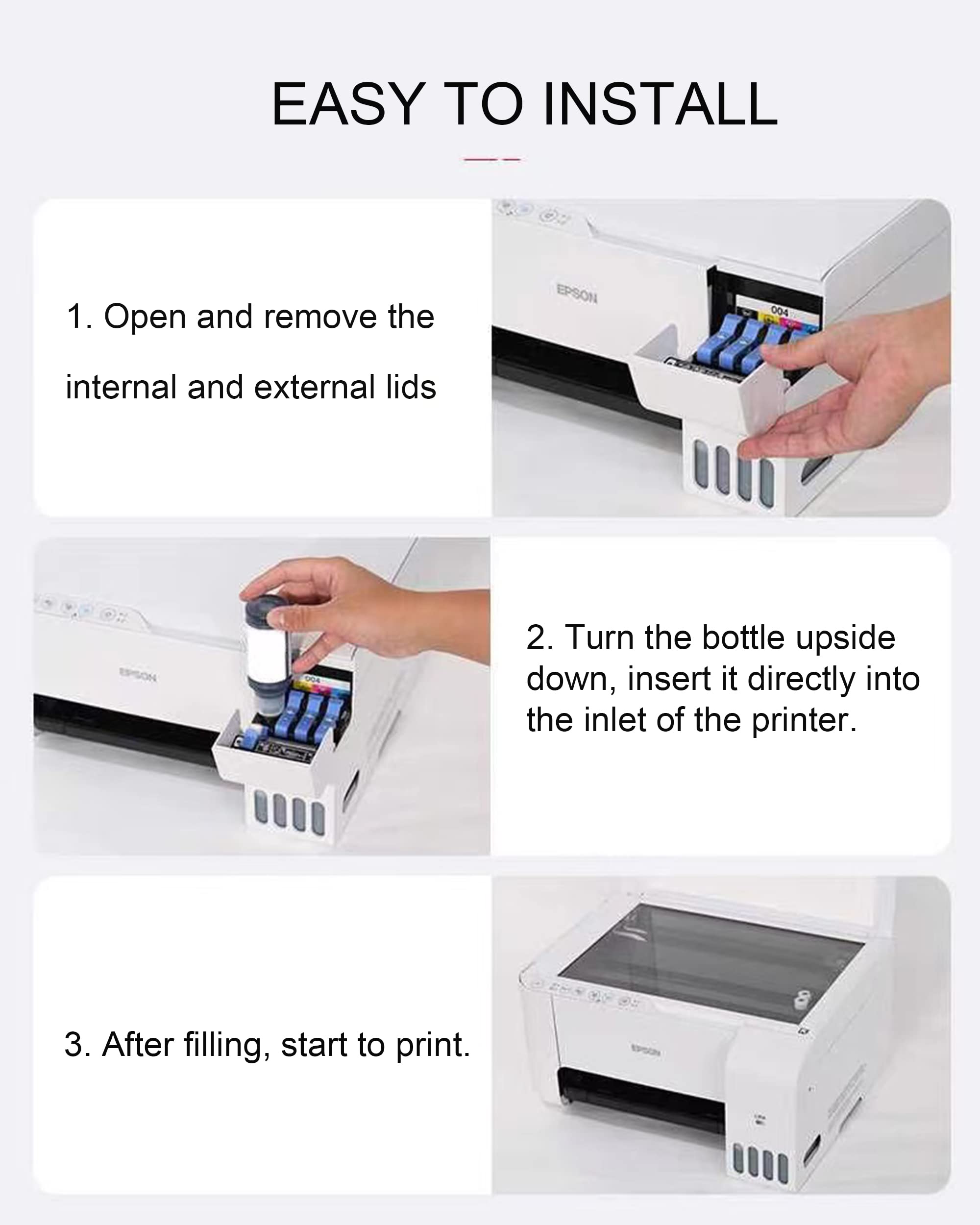 T502 502 Ink Ultra-high Capacity Refill Ink Bottle Color Combo Pack for Epson ET-2850 ET-3830 ET-3850 ET-2760 ET-3760 ET-15000 Printer (4 Pack)