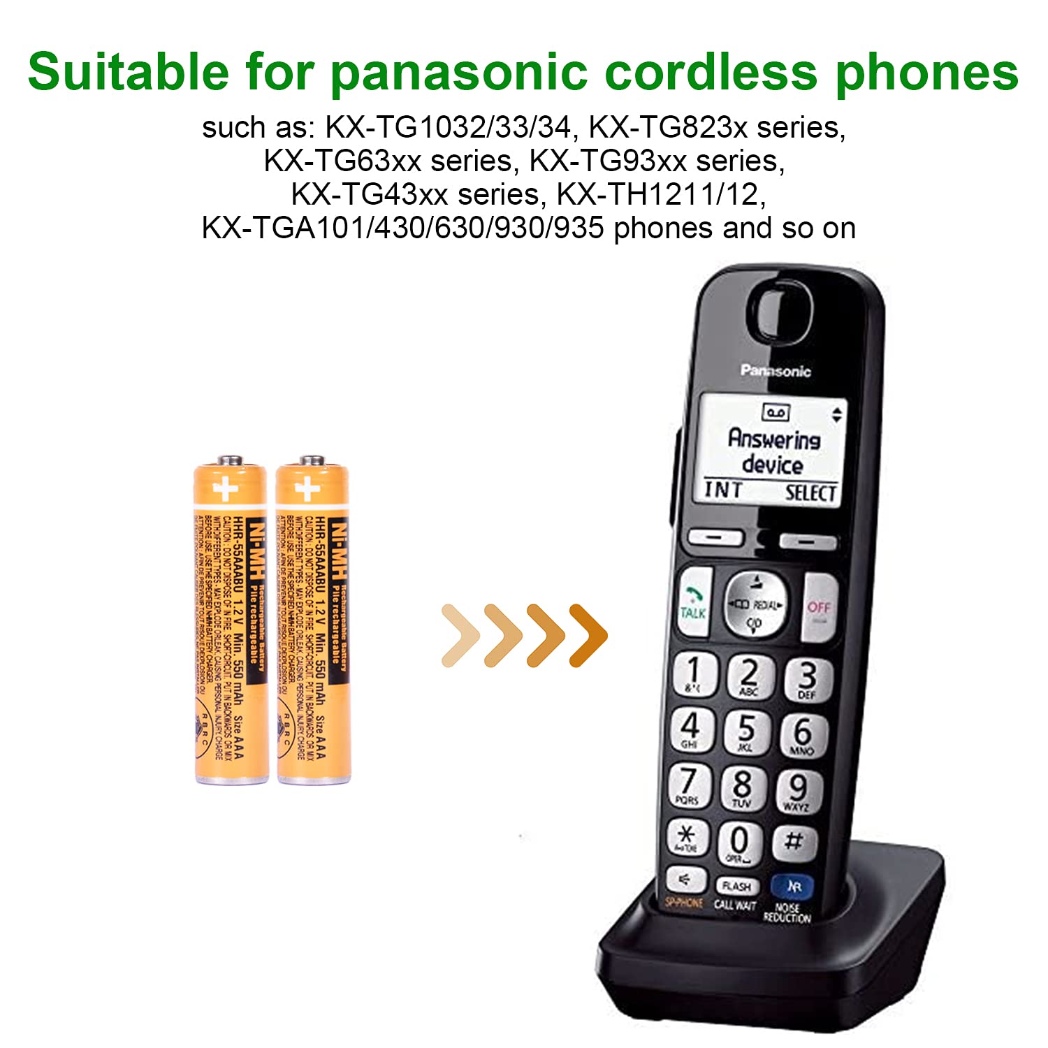 6 Pack 550mAh 1.2V AAA Rechargeble Battery,HHR-55AAABU NI-MH Replacement Battery for Pasonic Cordless Phones