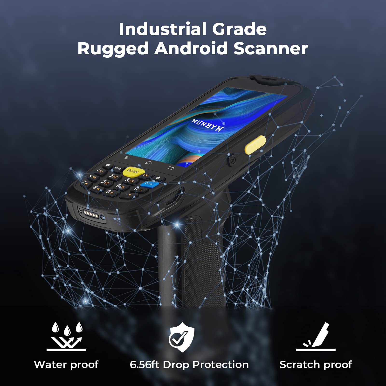 MUNBYN 2023 New Android Barcode Scanner, Android 10 Scanner, Zebra SE4710, QR, 2D Android Scanner, Numeric Keypad, WiFi, 4G, Android Barcode Scanner Pistol Grip for Warehouse Inventory