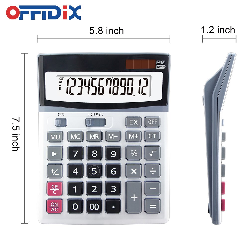 OFFIDIX Large Key Calculators Office Desktop Calculator, Dual Power Electronic Calculator Portable 12 Digit Large LCD Display Calculator Desk Calculator for Handheld for Daily and Basic Office