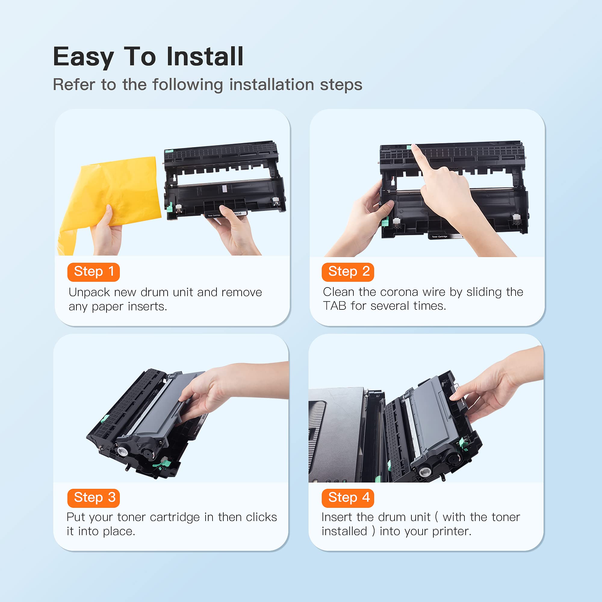 E-Z Ink Pro DR630 Compatible Drum Unit Replacement for Brother DR630 DR-630 DR 630 to use with HL-L2300D HL-L2340DW HL-L2360DW HL-L2380DW DCP-L2540DW DCP-L2540DW MFC-L2705DW MFC-L2707DW (2 Black)