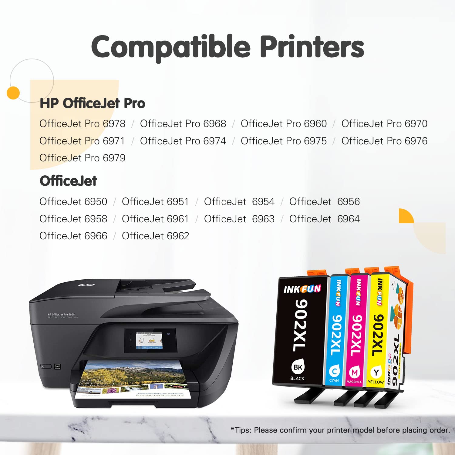 INKFUN 902XL Ink Cartridges for HP Printers Replacement for 902 XL Ink Cartridges of Officejet Pro 6968 6970 6978 6962 6958 6954 6960 6950Printer (902XL Ink Cartridges Combo Pack)
