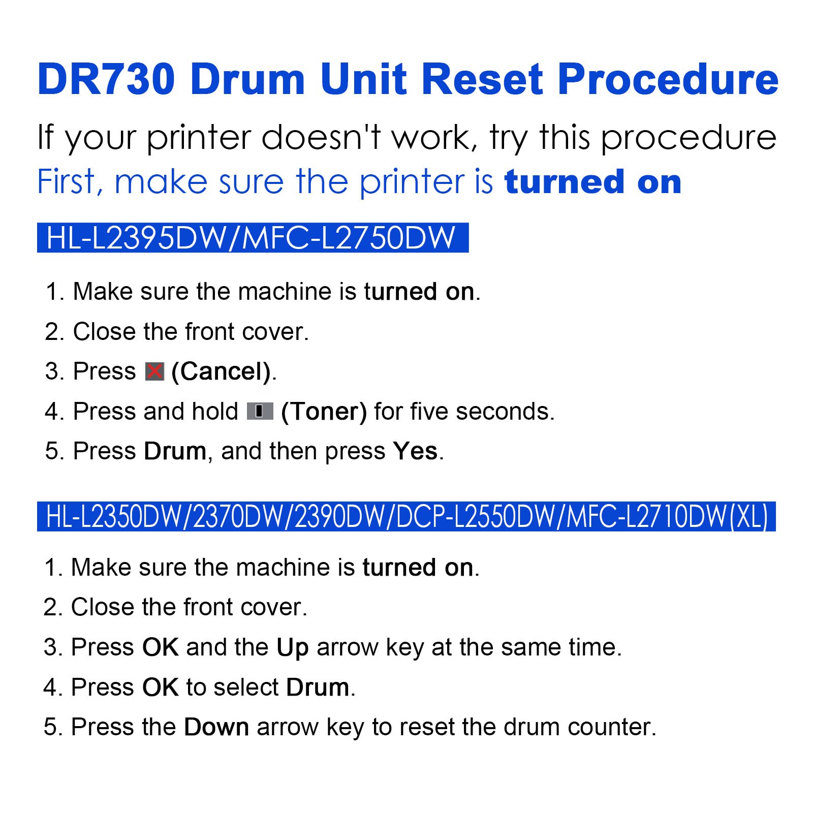 Compatible Drum Unit Replacement for Brother DR-730 DR730 DR760 DR 760 with Long Life OPC (1 Pack Drum Unit ONLY, NOT Toner)