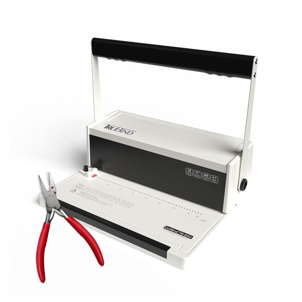 TruBind Coil Binding Machine - Manual Round Hole Punch - Adjustable Side Margin - 4 to 1 Pitch - 20 Sheet Punch Capacity