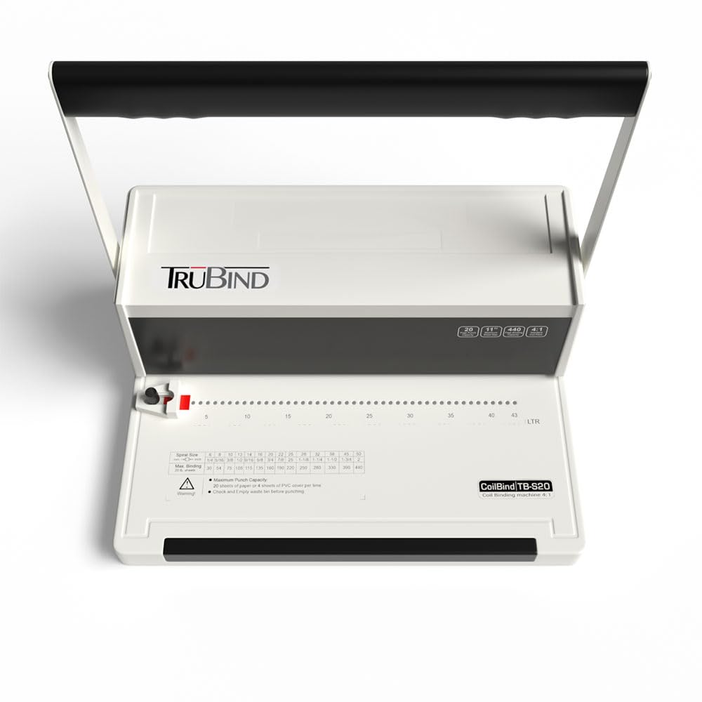 TruBind Coil Binding Machine - Manual Round Hole Punch - Adjustable Side Margin - 4 to 1 Pitch - 20 Sheet Punch Capacity