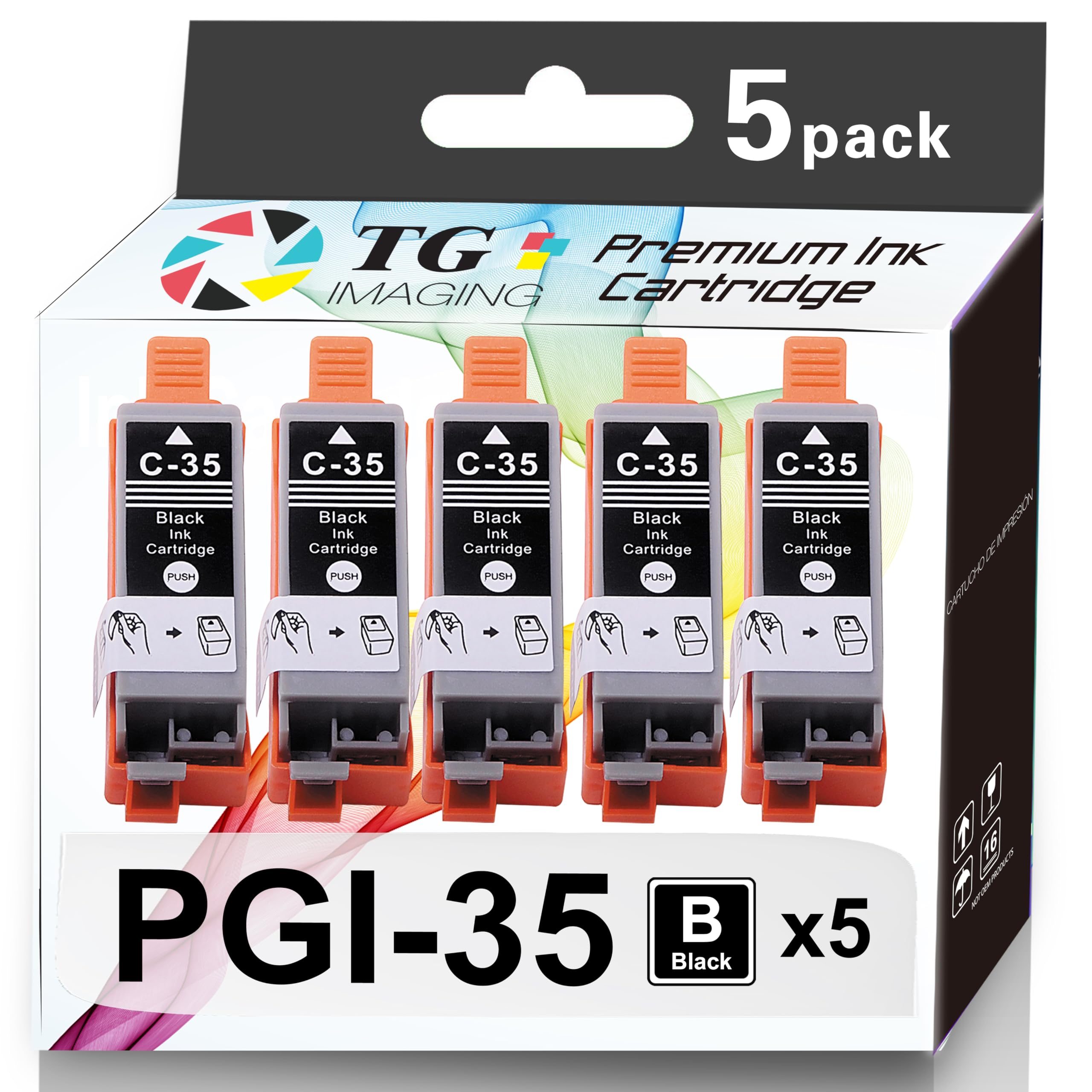 TG Imaging (5xBlack) Compatible PGI35 Ink Cartridge Replacement for Canon PGI-35 (Black Only) PIXMA IP100B IP100 IP110 Printer (Black, 5 Pack)