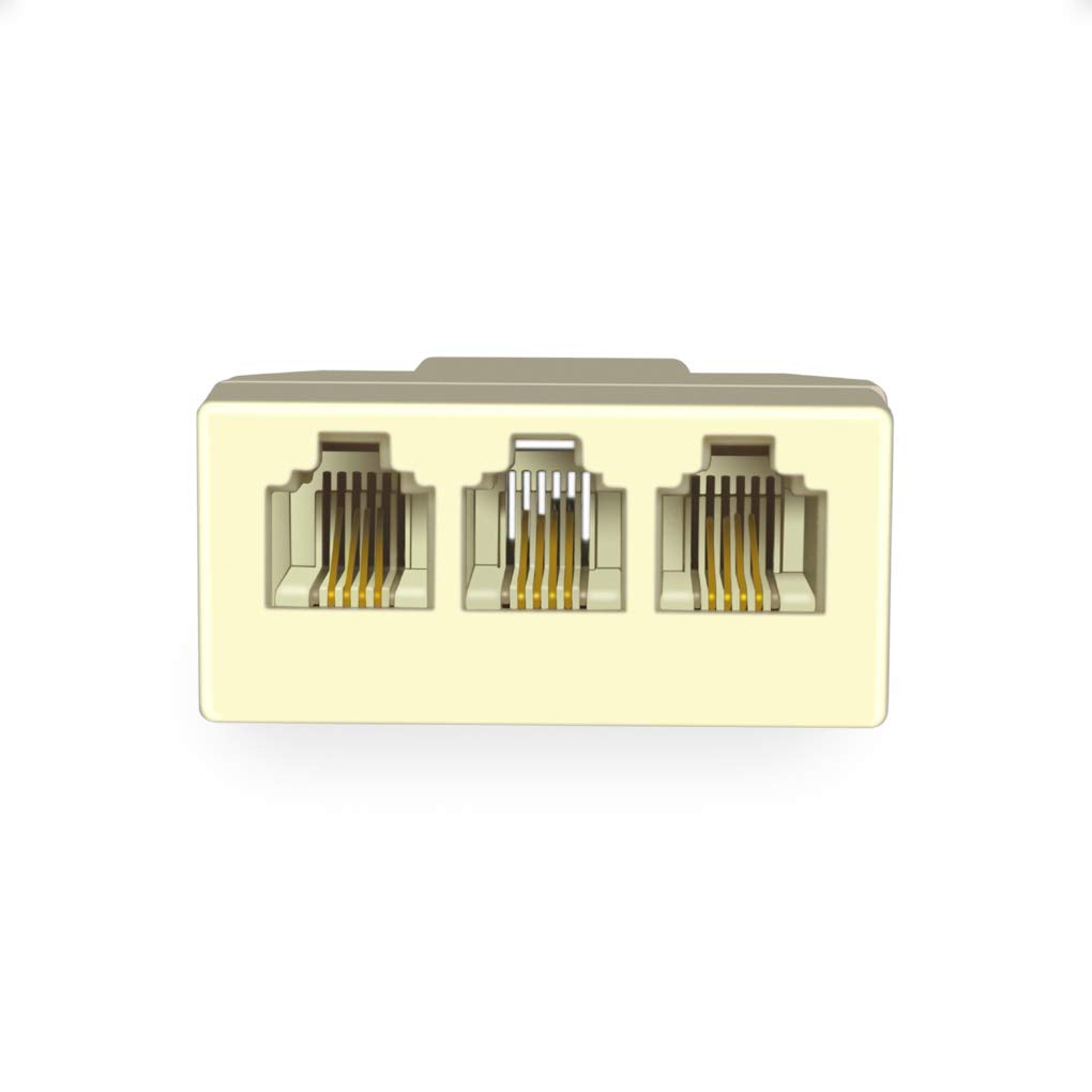 NECABLES 2Pack Phone Splitter 3 Way Telephone Adapter RJ11 6P4C 1 Female to 3 Females for Landline and Fax Ivory