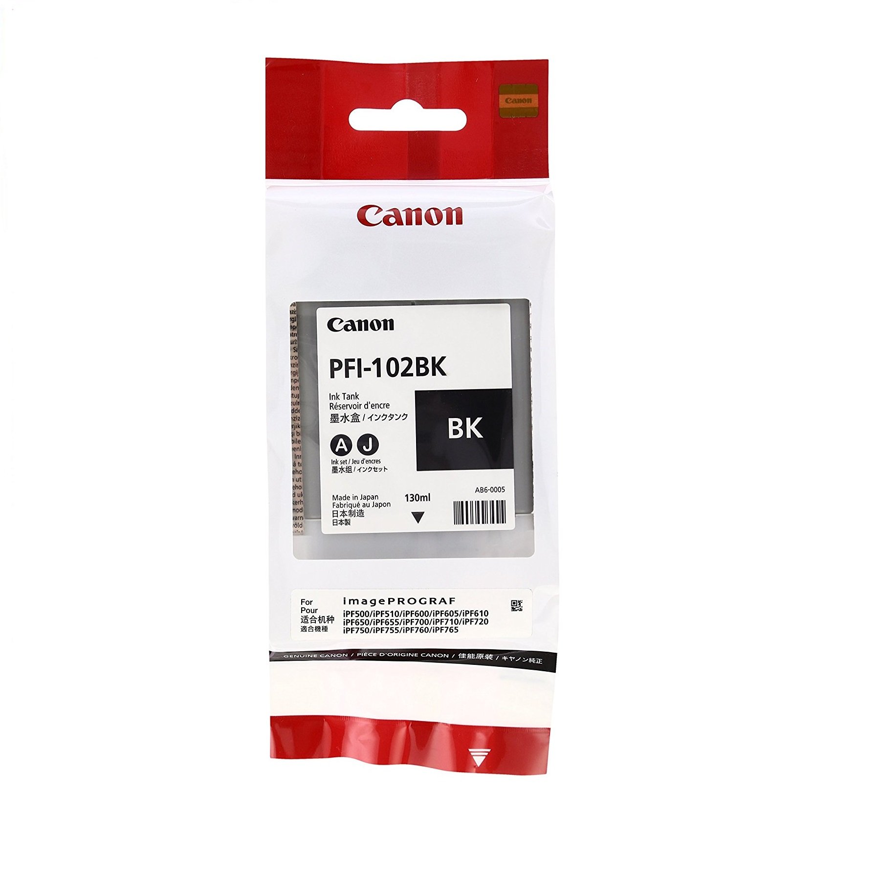 Canon PFI-102BK 0895B001 IPF500 IPF510 IPF600 IPF605 IPF650 IPF700 IPF765 Ink Cartridge (Black) in Retail Packaging