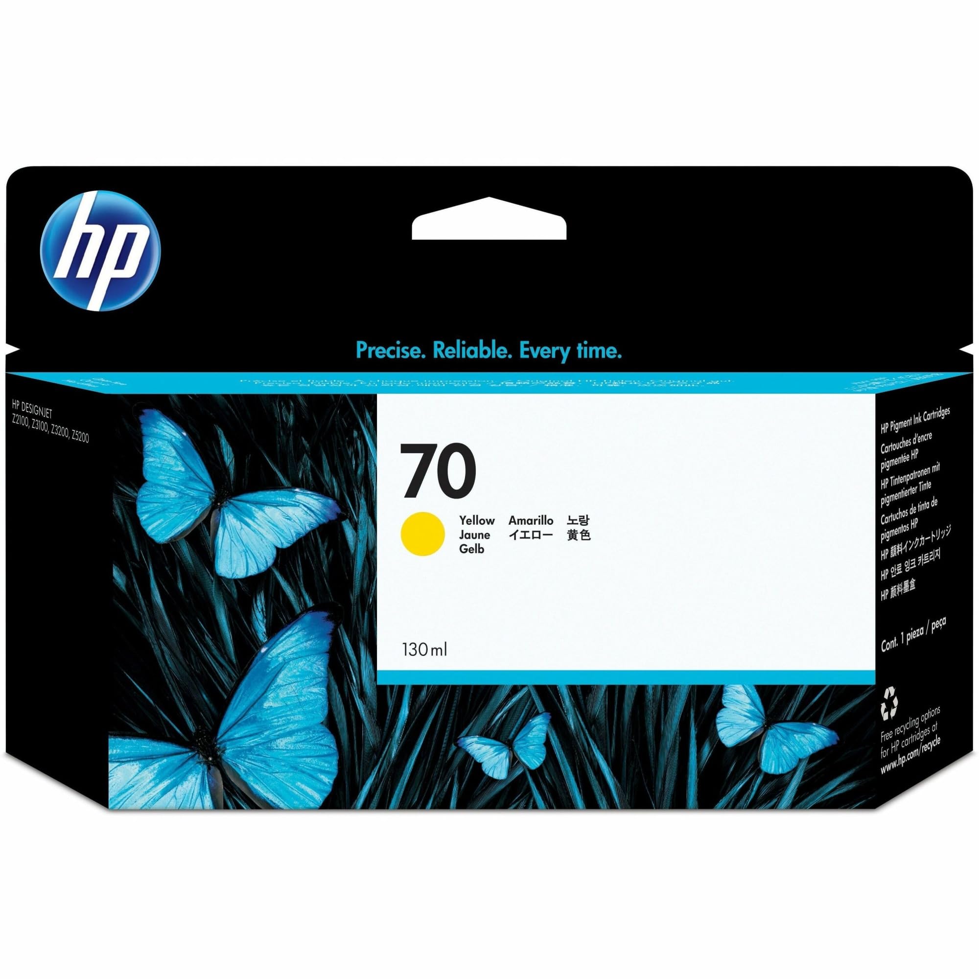 HP 70 Yellow 130-ml Genuine Ink Cartridge (C9454A) for DesignJet Z5400, Z5200, Z3200, Z3100 & Z2100 Large Format Printers - Yellow Printhead