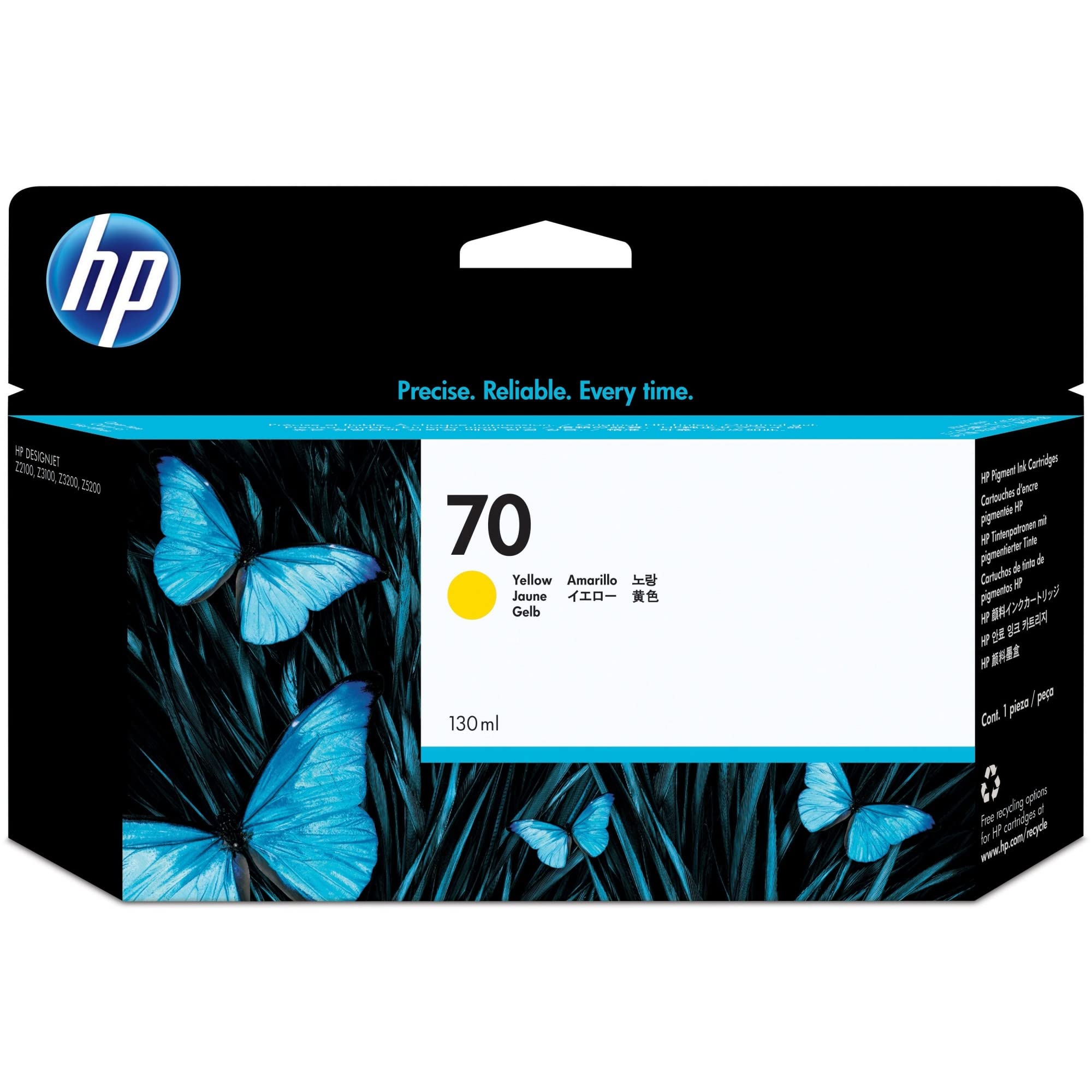 HP 70 Yellow 130-ml Genuine Ink Cartridge (C9454A) for DesignJet Z5400, Z5200, Z3200, Z3100 & Z2100 Large Format Printers - Yellow Printhead