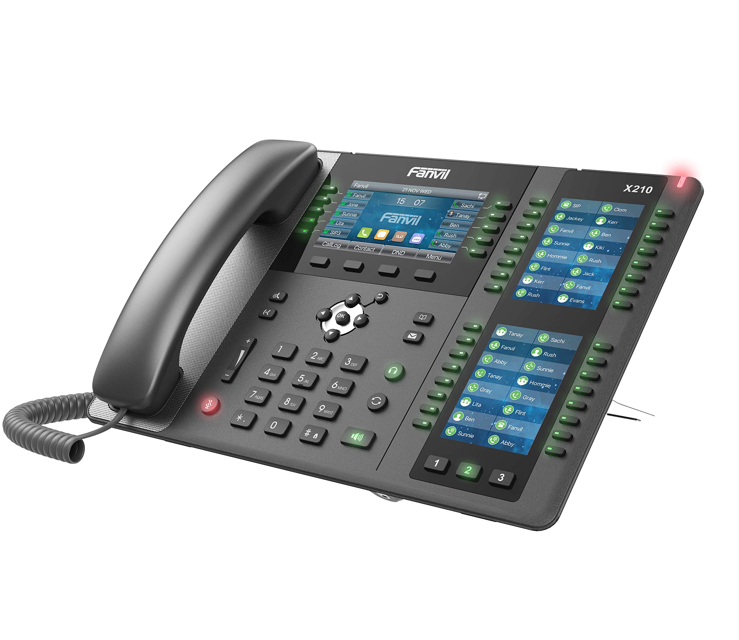 Fanvil X210 Enterprise VoIP Phone, 4.3-Inch Color Display, Two 3.5-Inch Side Color Displays for DSS Keys. 20 SIP Lines, Dual-port Gigabit Ethernet, Power Adapter Not Included