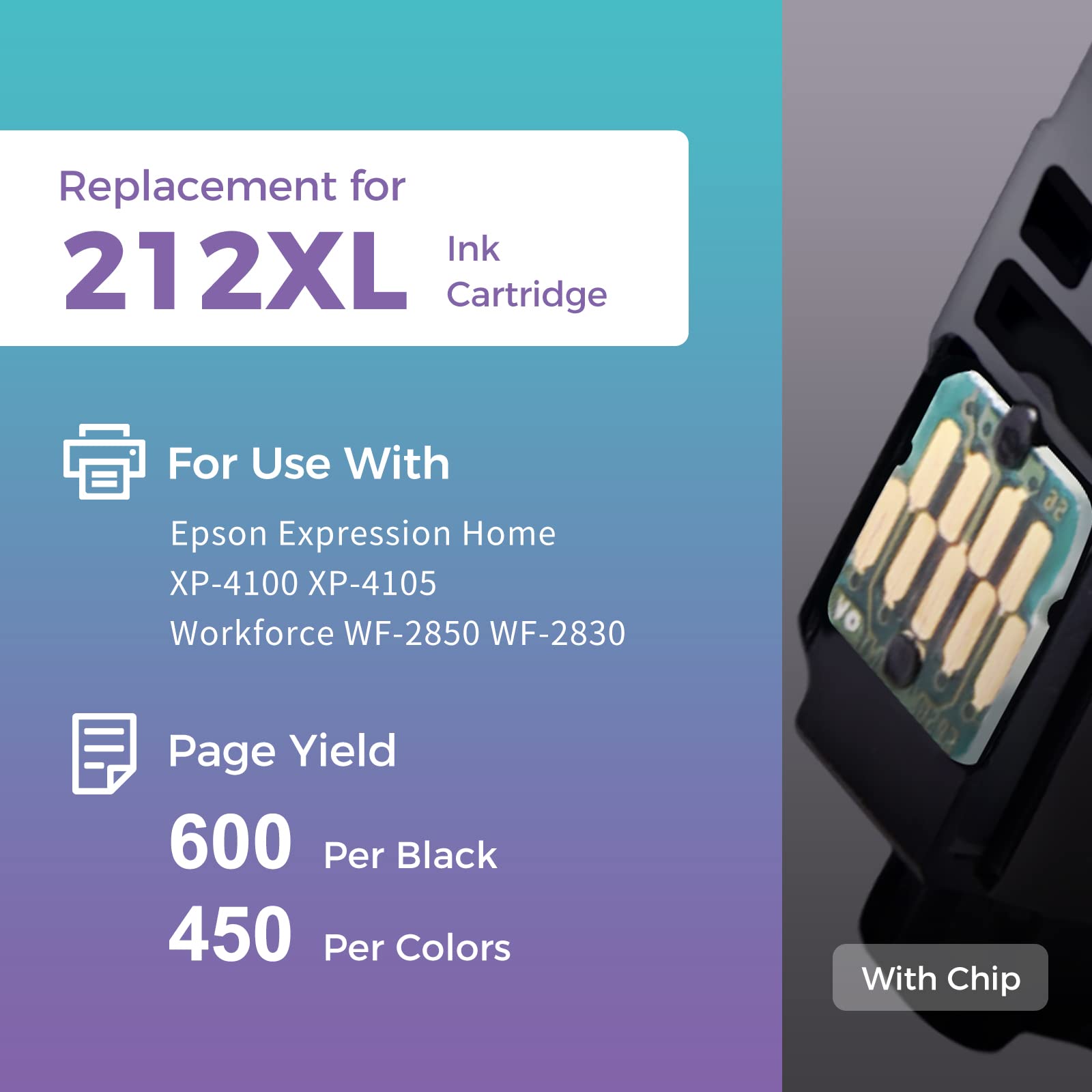 LEMERO UTRUST 212 212XL Remanufactured Ink Cartridge Replacement for Epson 212XL 212 XL T212XL use with Epson Expression Home XP-4100 XP-4105 Workforce WF-2850 WF-2830 (Black Cyan Magenta Yellow)