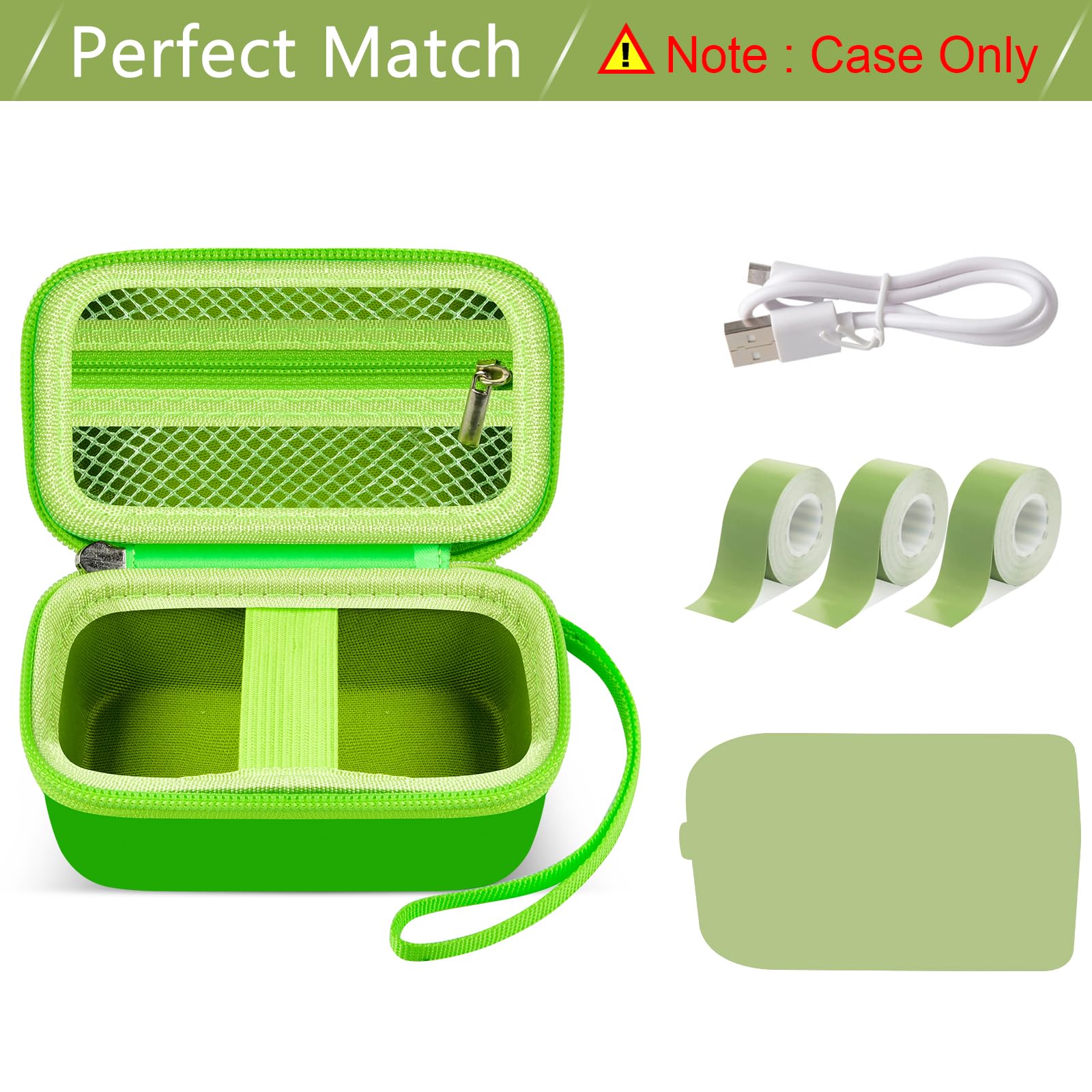 Label Makers Case Compatible with MakeID Label Maker Machine and Taps, Mini Sticker Maker Labeling Printer Storage Organizer Holder Fits for USB Cable and Accessories (Green)