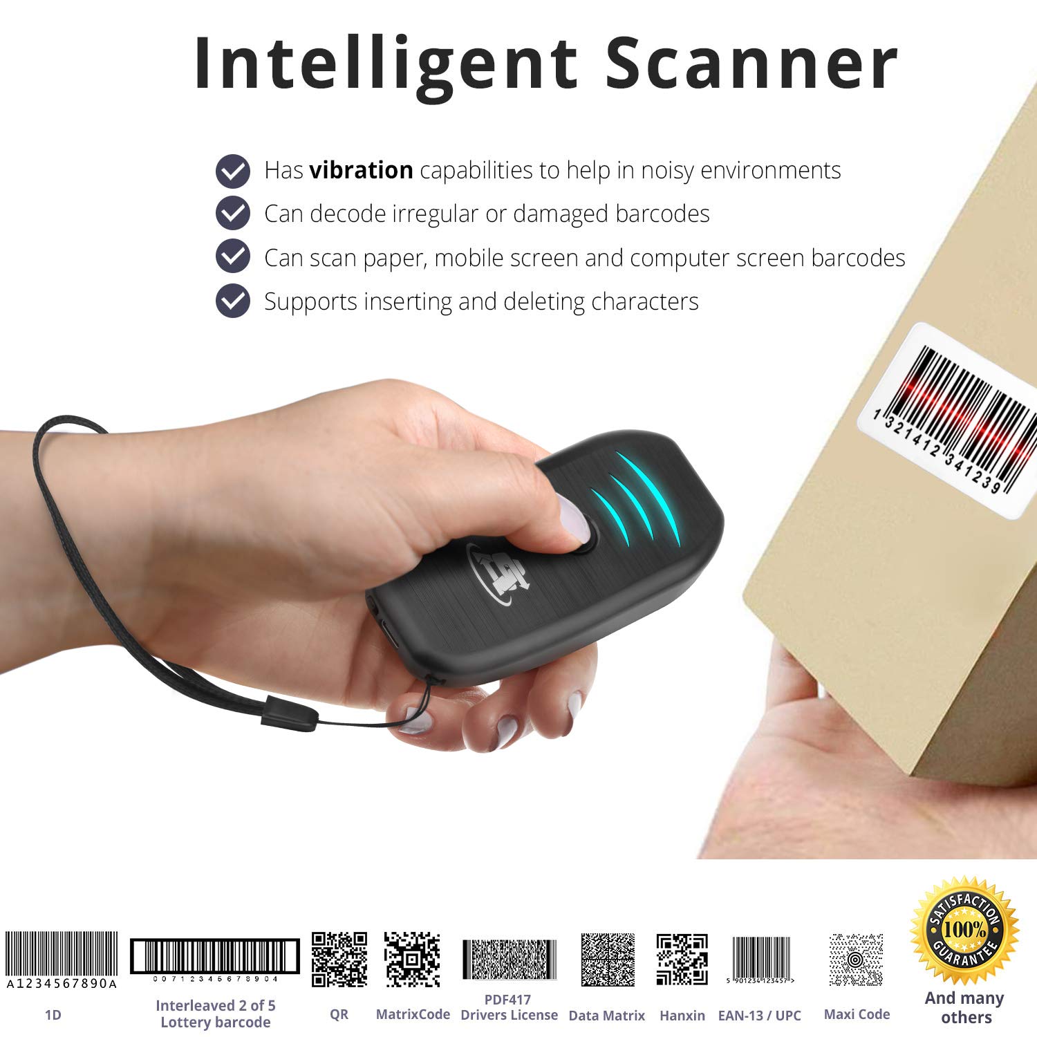 ScanAvenger Portable Mini-Wireless Bluetooth Barcode Scanner: Hand Scanners - Cordless, Rechargeable 1D & 2D Scan Gun for Inventory Management - Wireless, Handheld USB QR (1D & 2D Barcode Scanner)