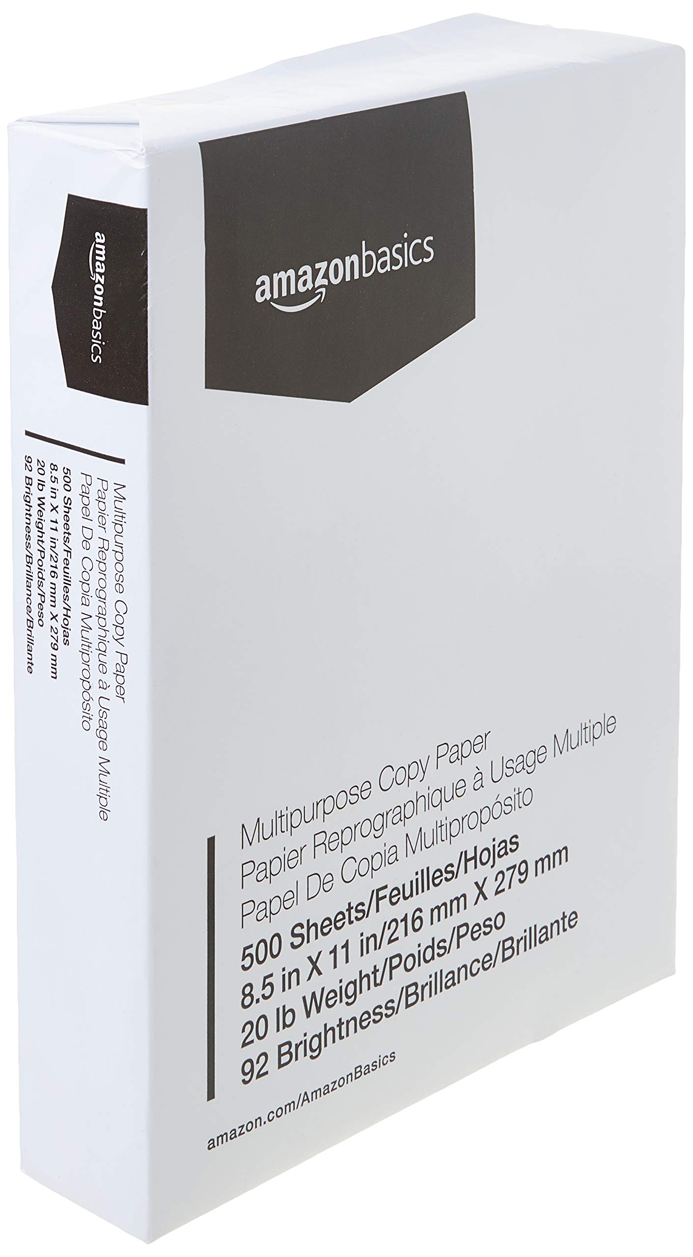 Amazon Basics Multipurpose Copy Printer Paper, 8.5 x 11 Inch 20Lb Paper - 1 Ream (500 Sheets), 92 GE Bright White